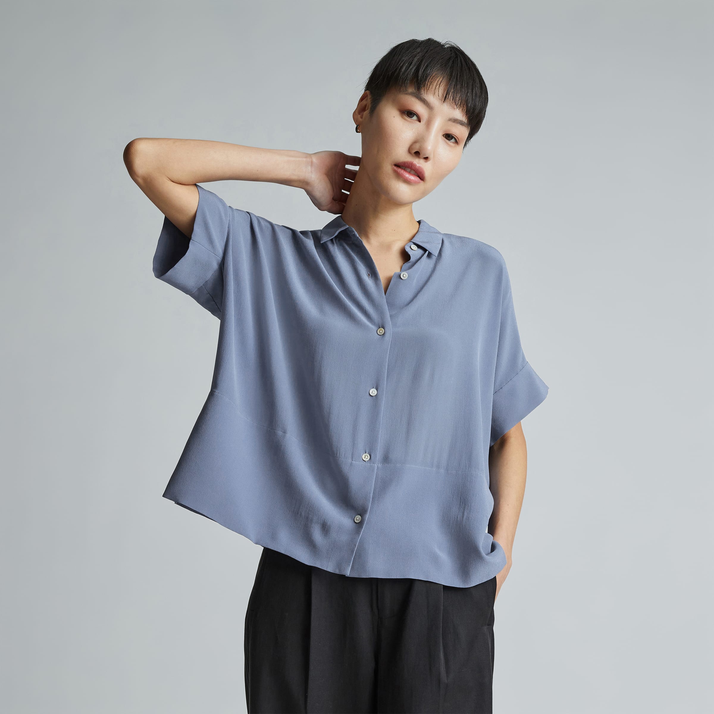 The Clean Silk Short-Sleeve Square Shirt French Blue – Everlane
