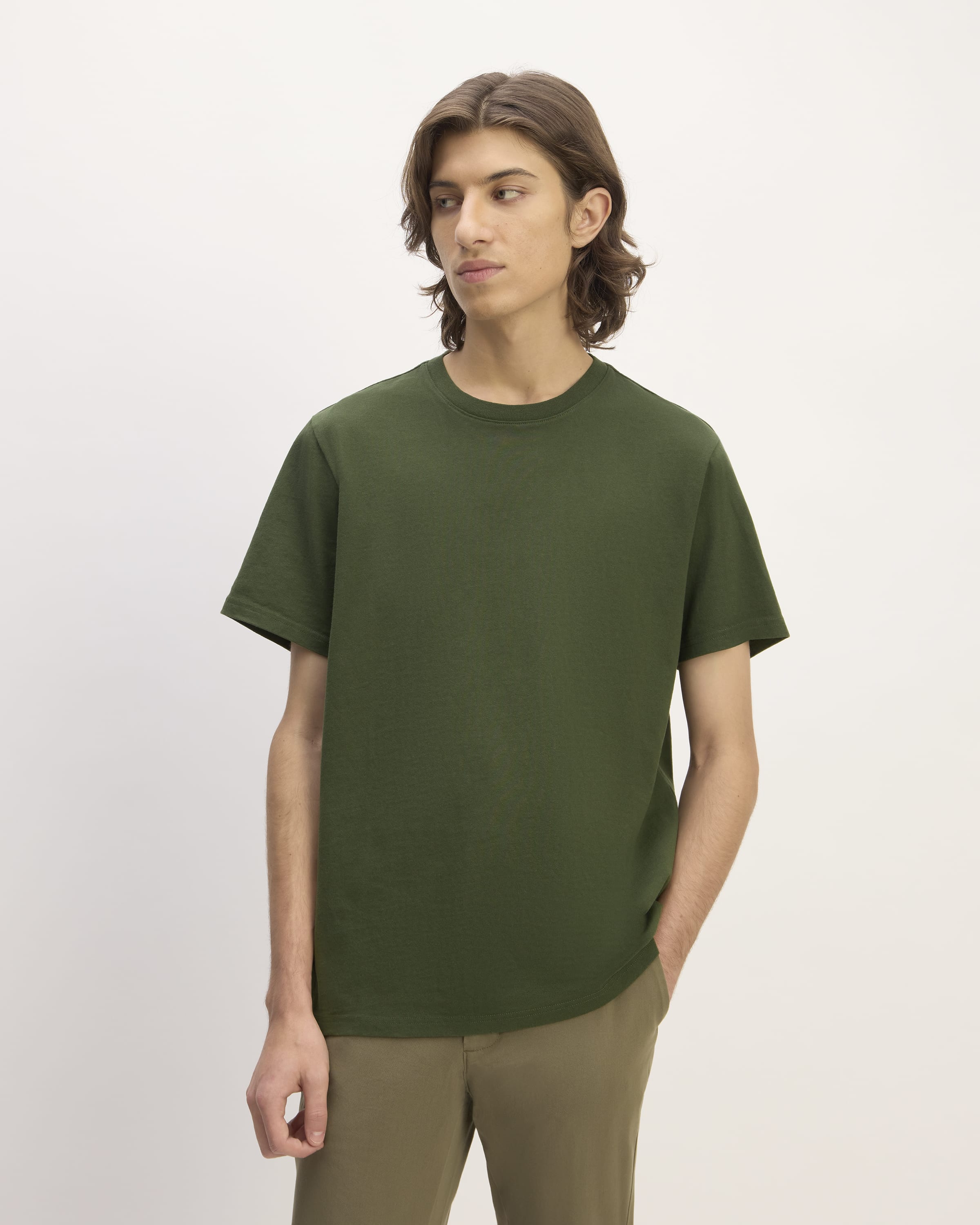 The Premium-Weight Crew | Uniform Deep Moss Green – Everlane