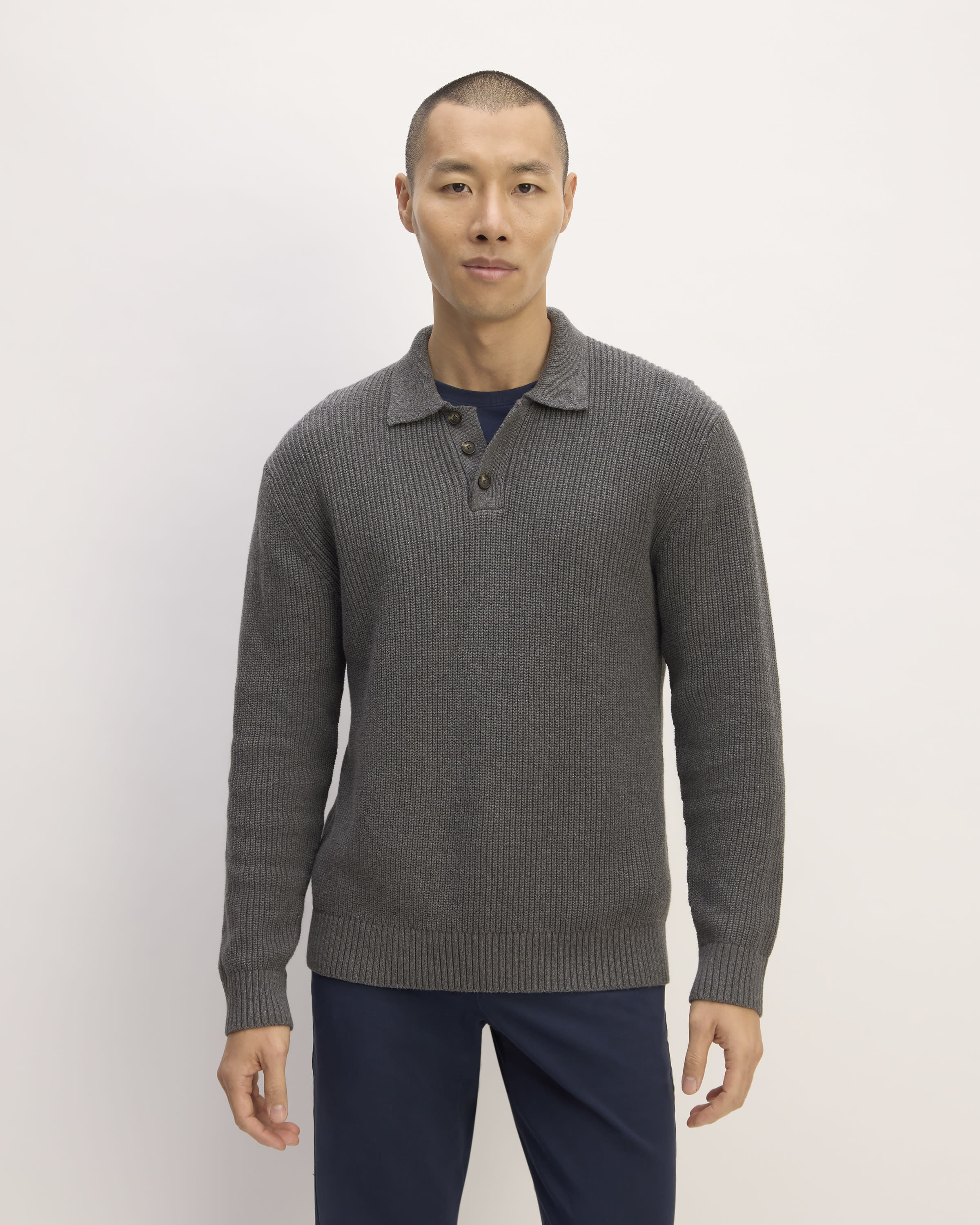 The Cotton Chunky Rib Polo Heathered Charcoal – Everlane
