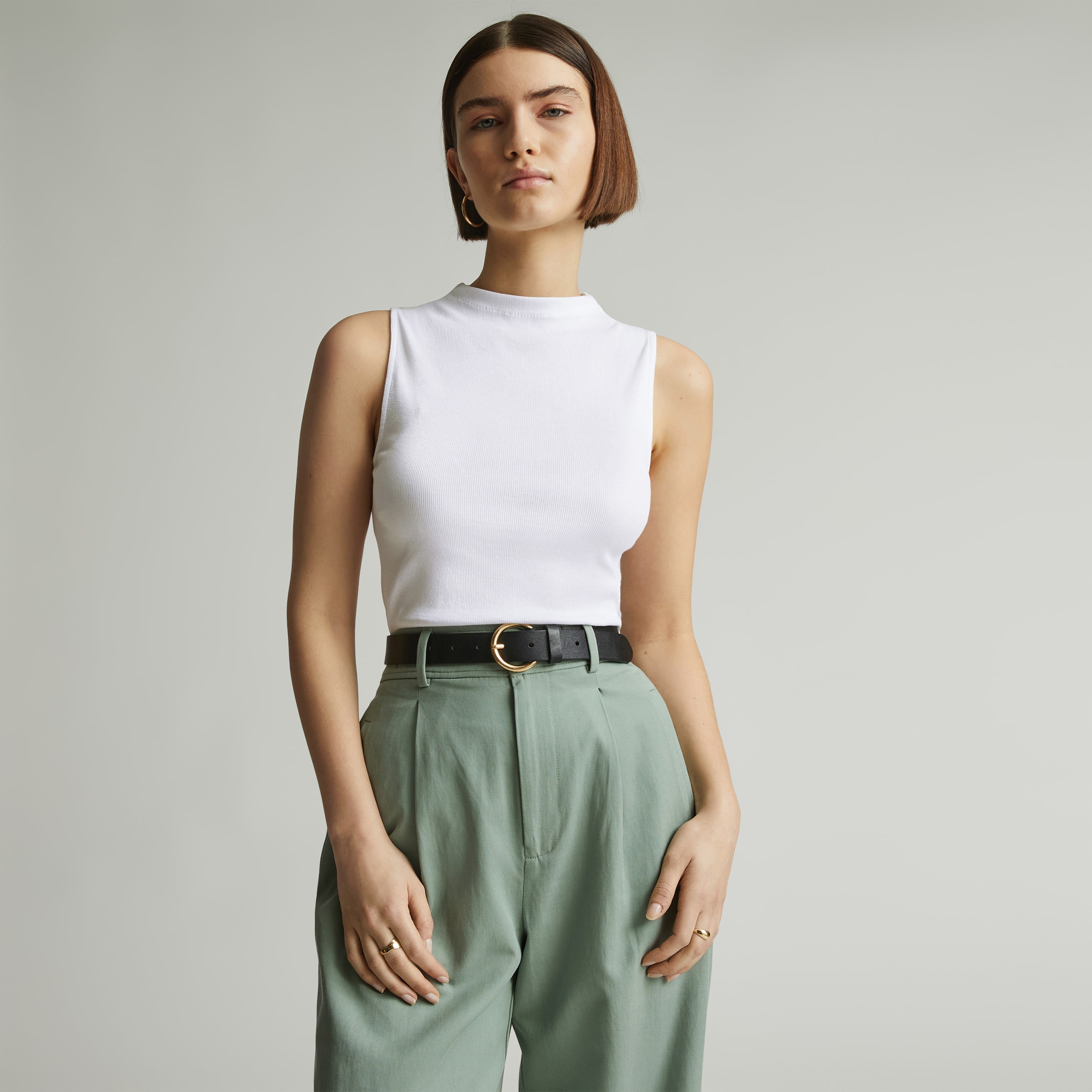 The Pima Micro-Rib Funnel-Neck Tank White – Everlane