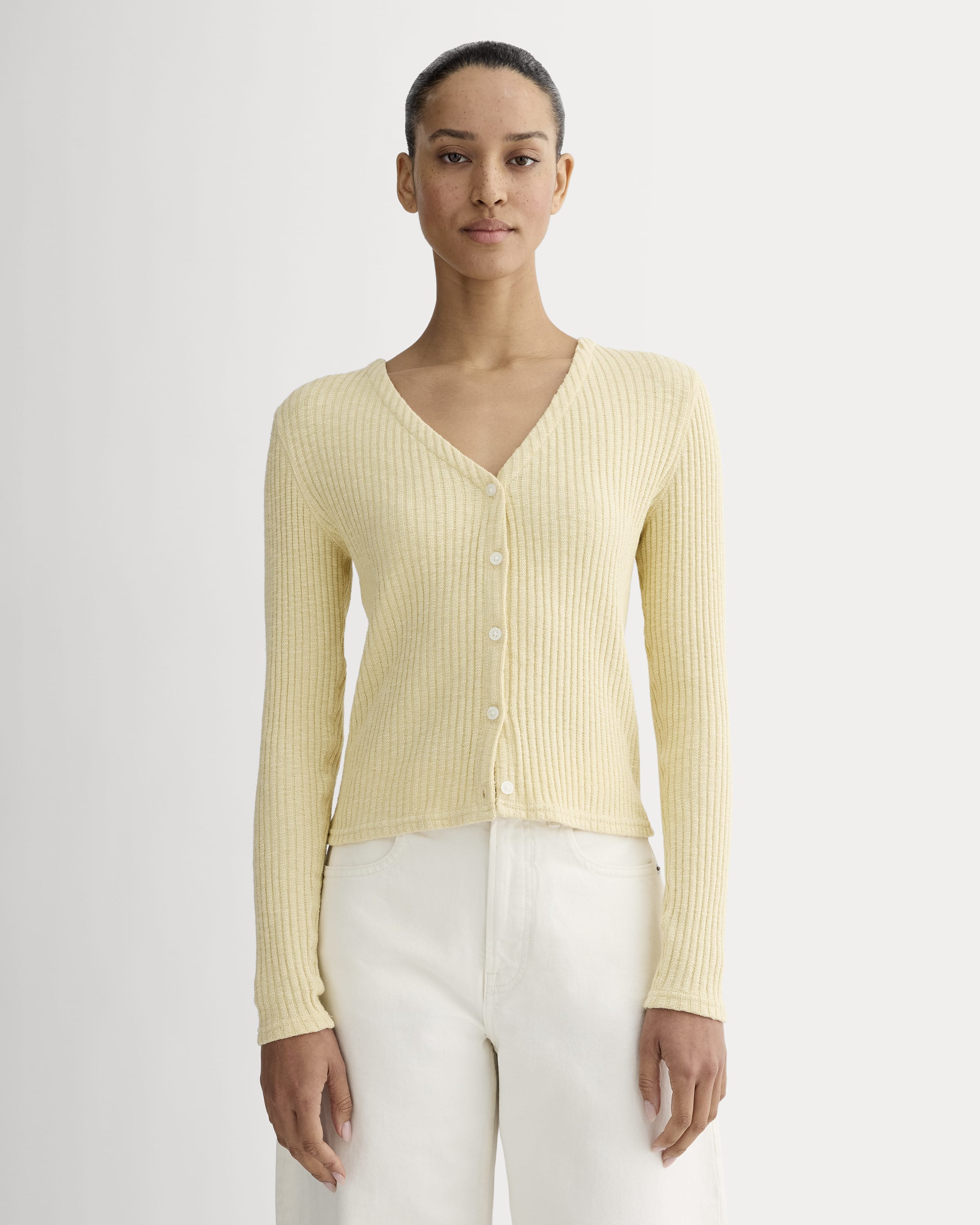 The Cozy Rib Cardigan Banana Crepe – Everlane