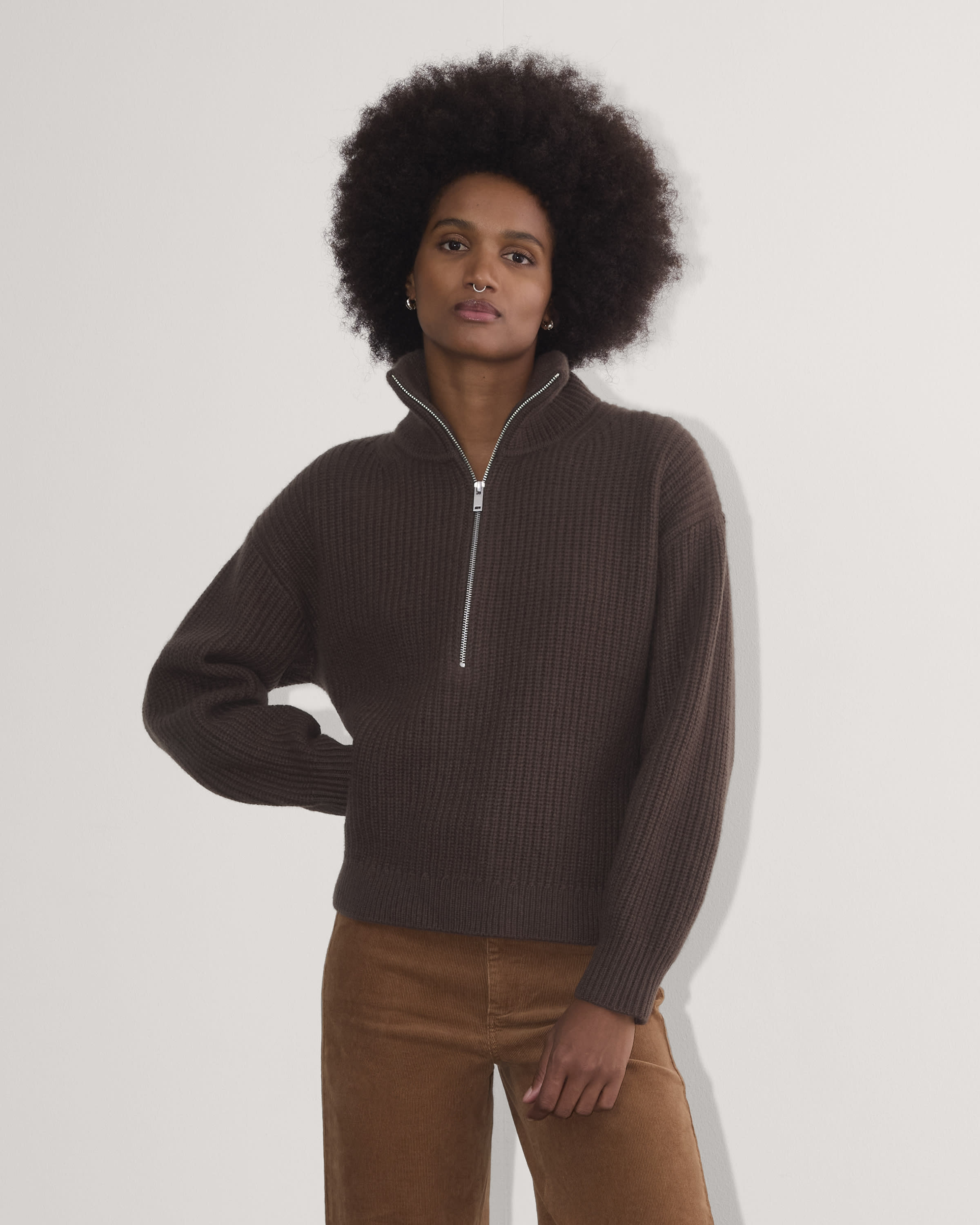The Half-Zip Sweater in Luxe Merino Earth Brown – Everlane