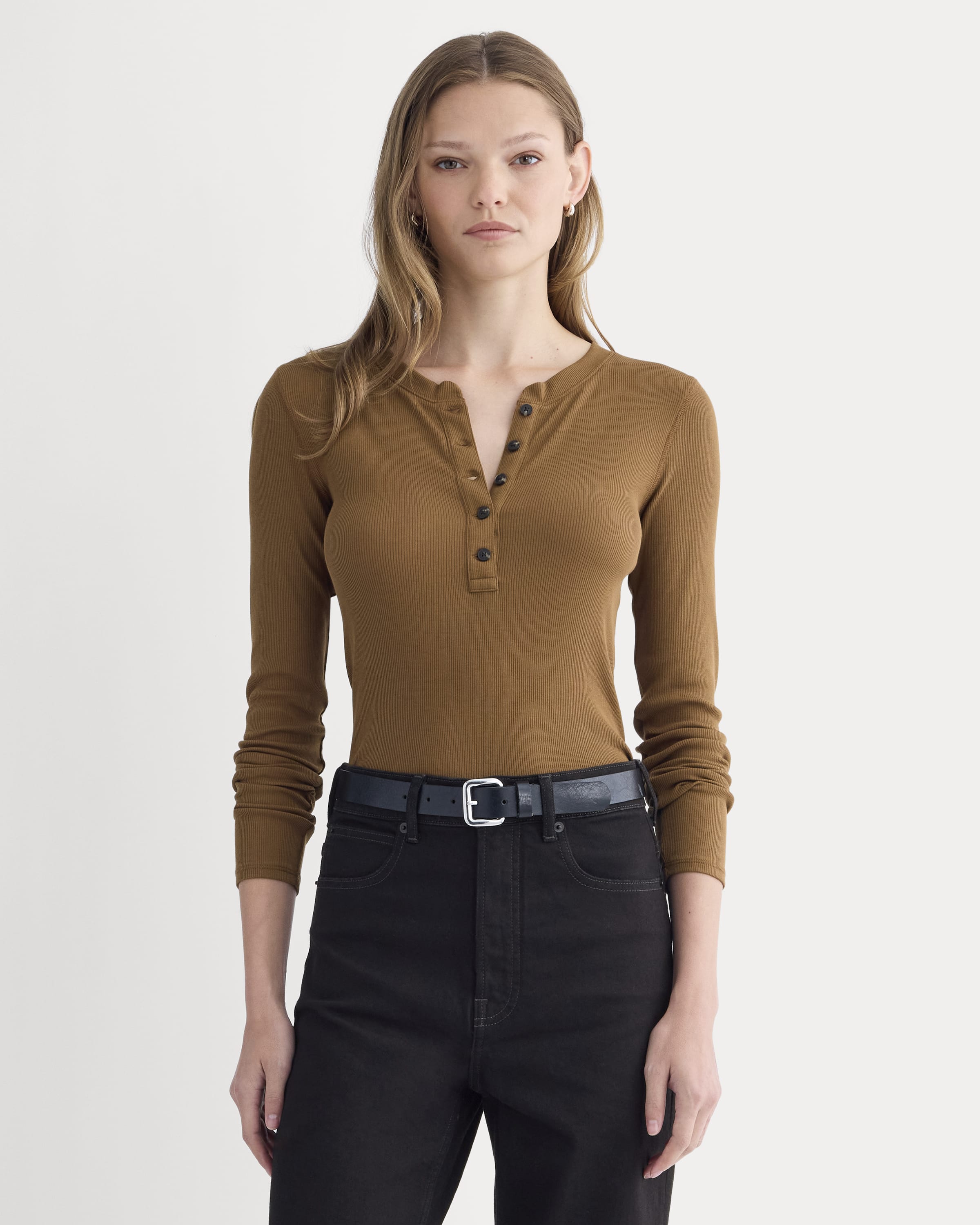 The Luxe Rib Henley Toffee – Everlane