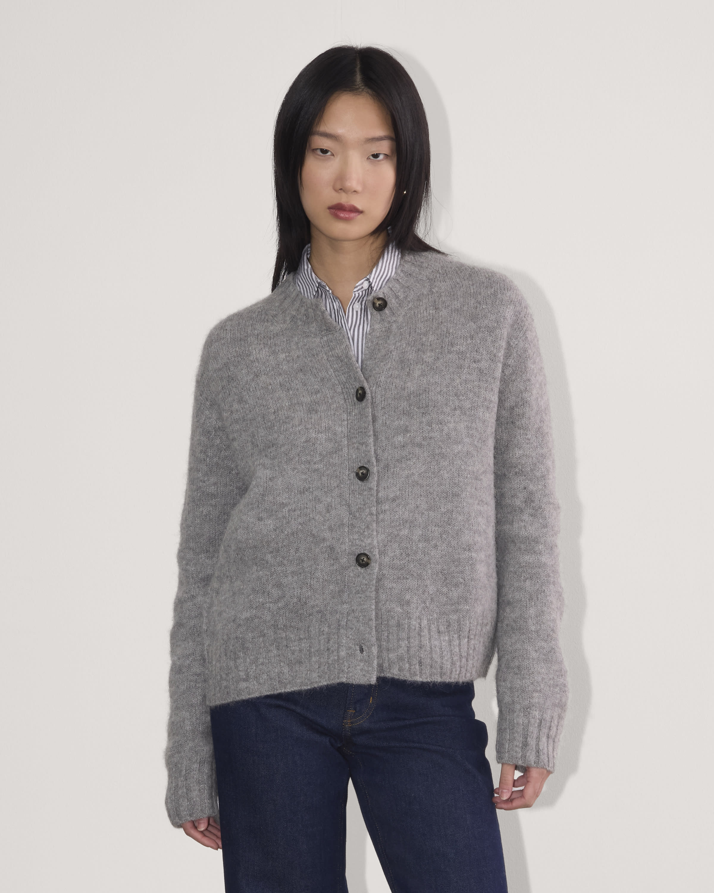 The Crew Cardigan in Alpaca Heather Stone Grey – Everlane