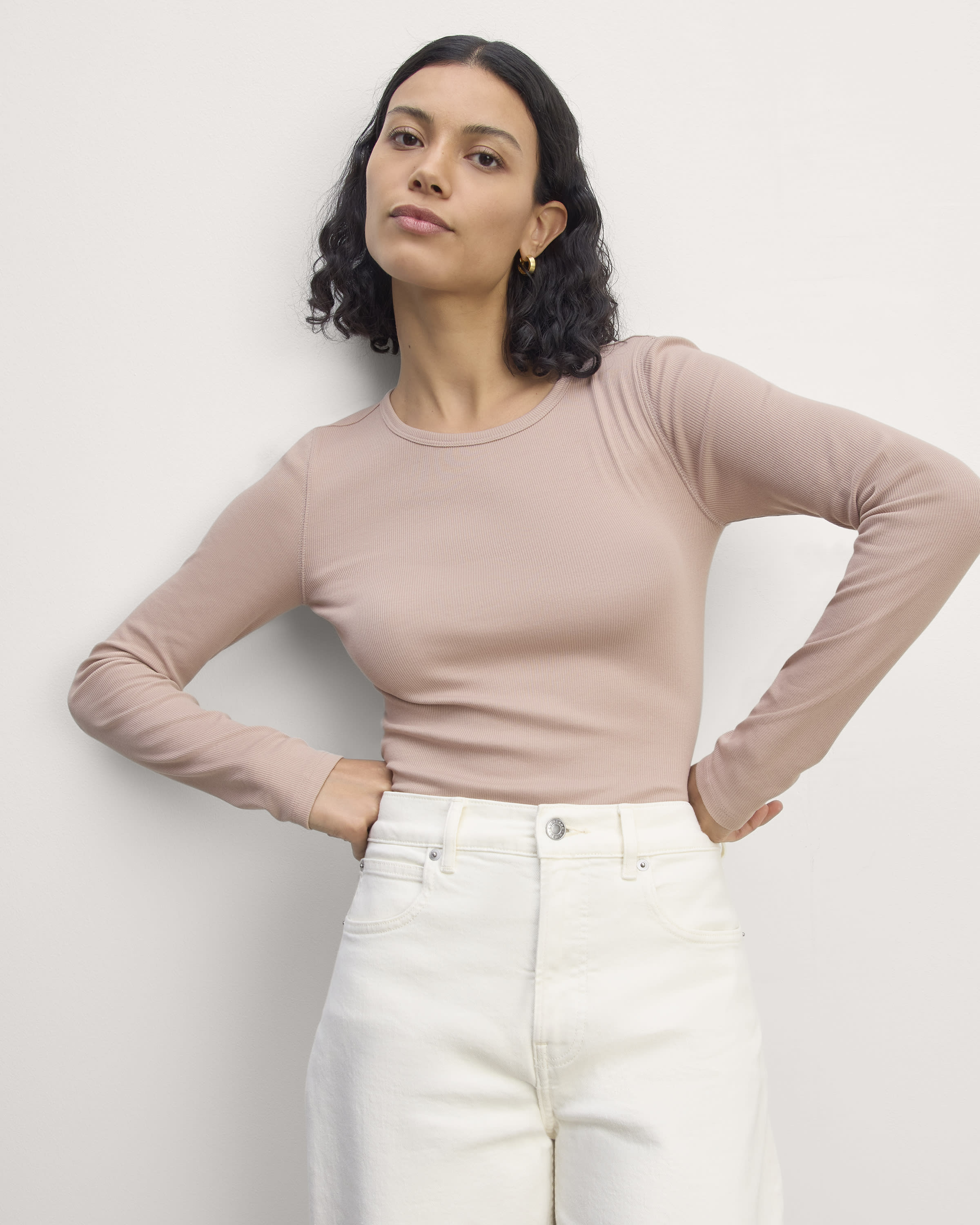 The Luxe Rib Long-Sleeve Crew Dusty Rose – Everlane