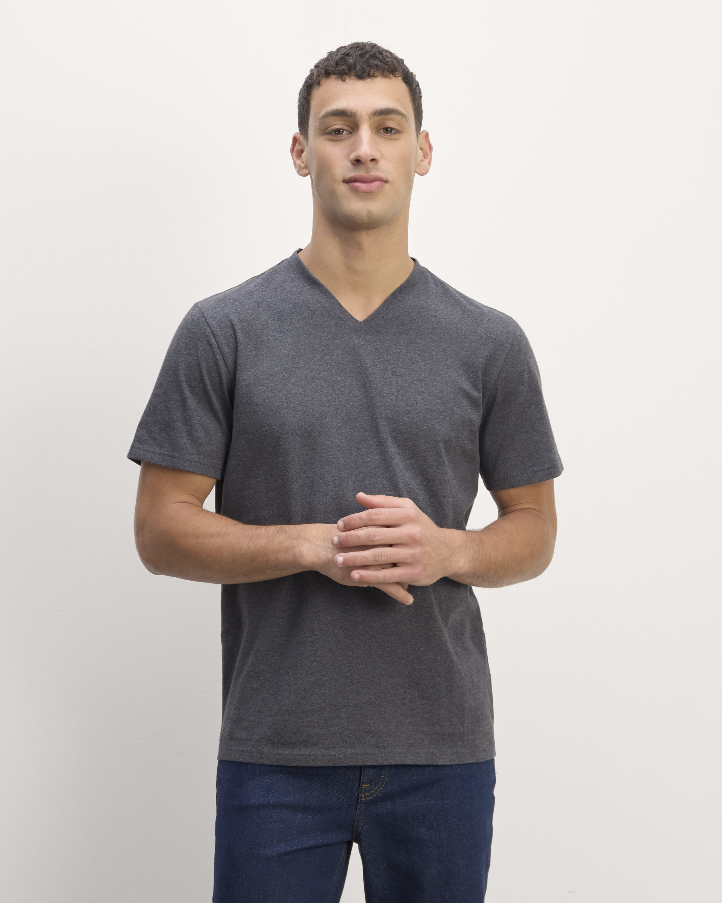 The Essential Organic V-Neck Tee Heather Deep Navy – Everlane