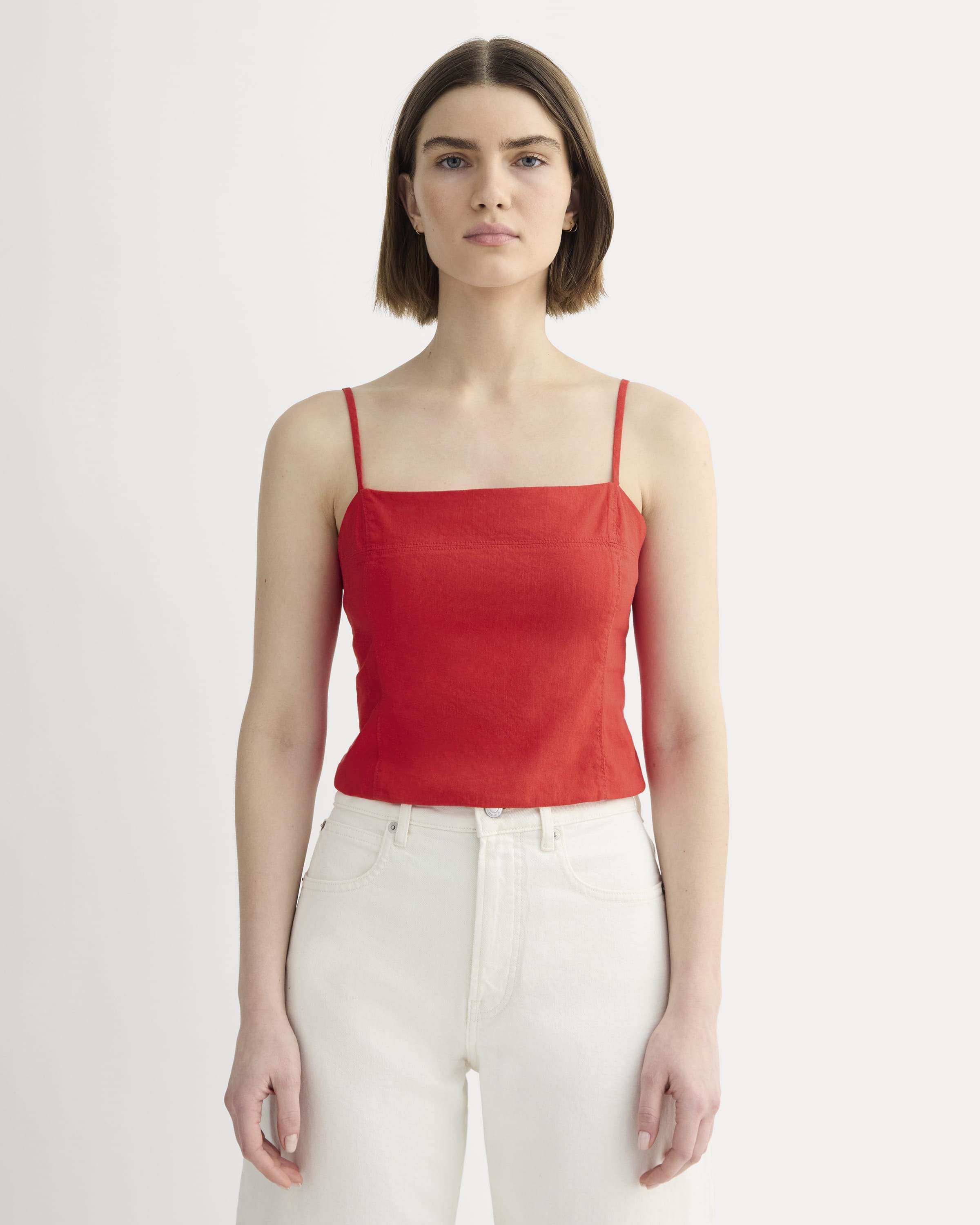 The Seamed Top in Stretch Linen Classic Red – Everlane