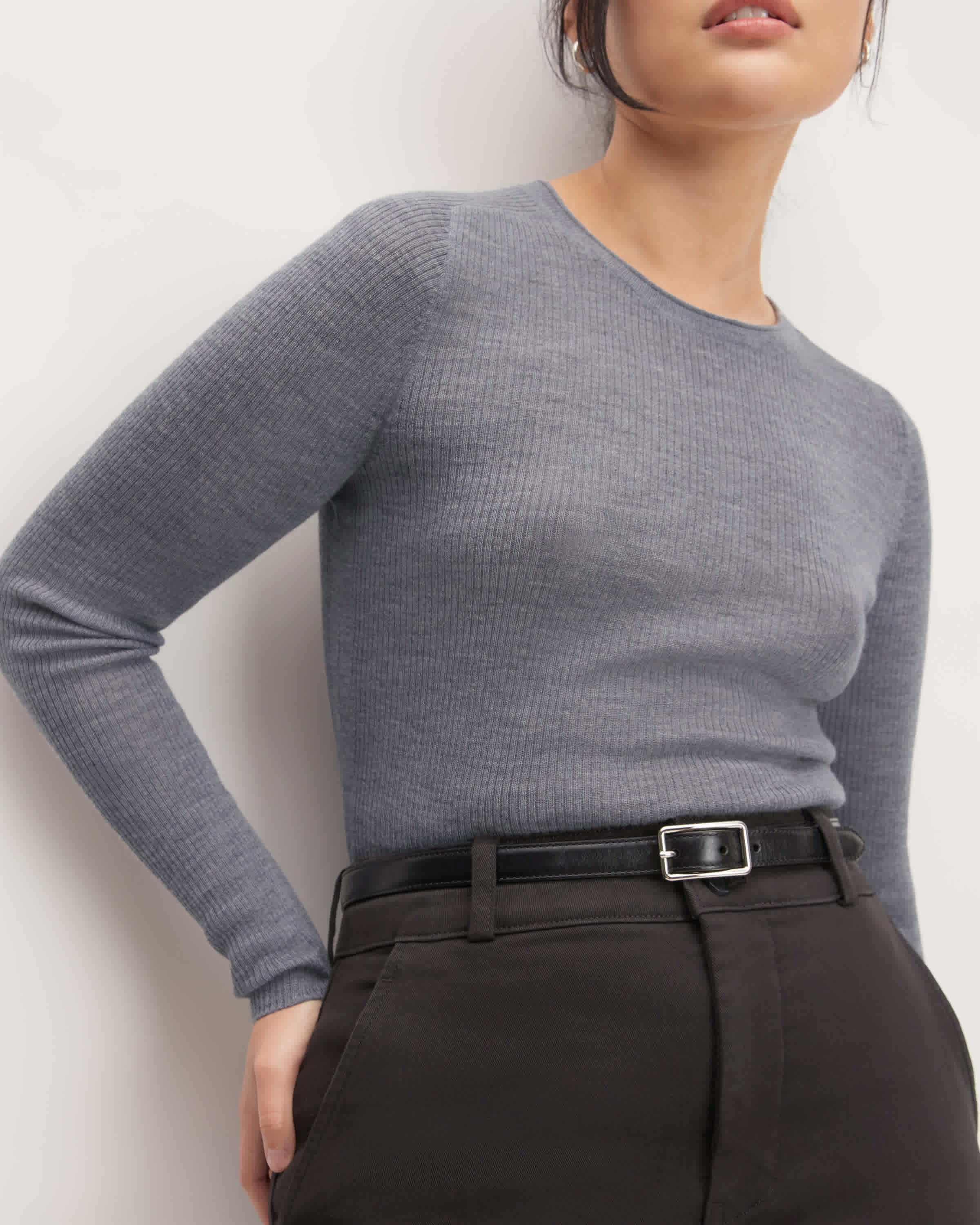 The Ultrafine Merino Ribbed Crew Heather Mid Grey – Everlane