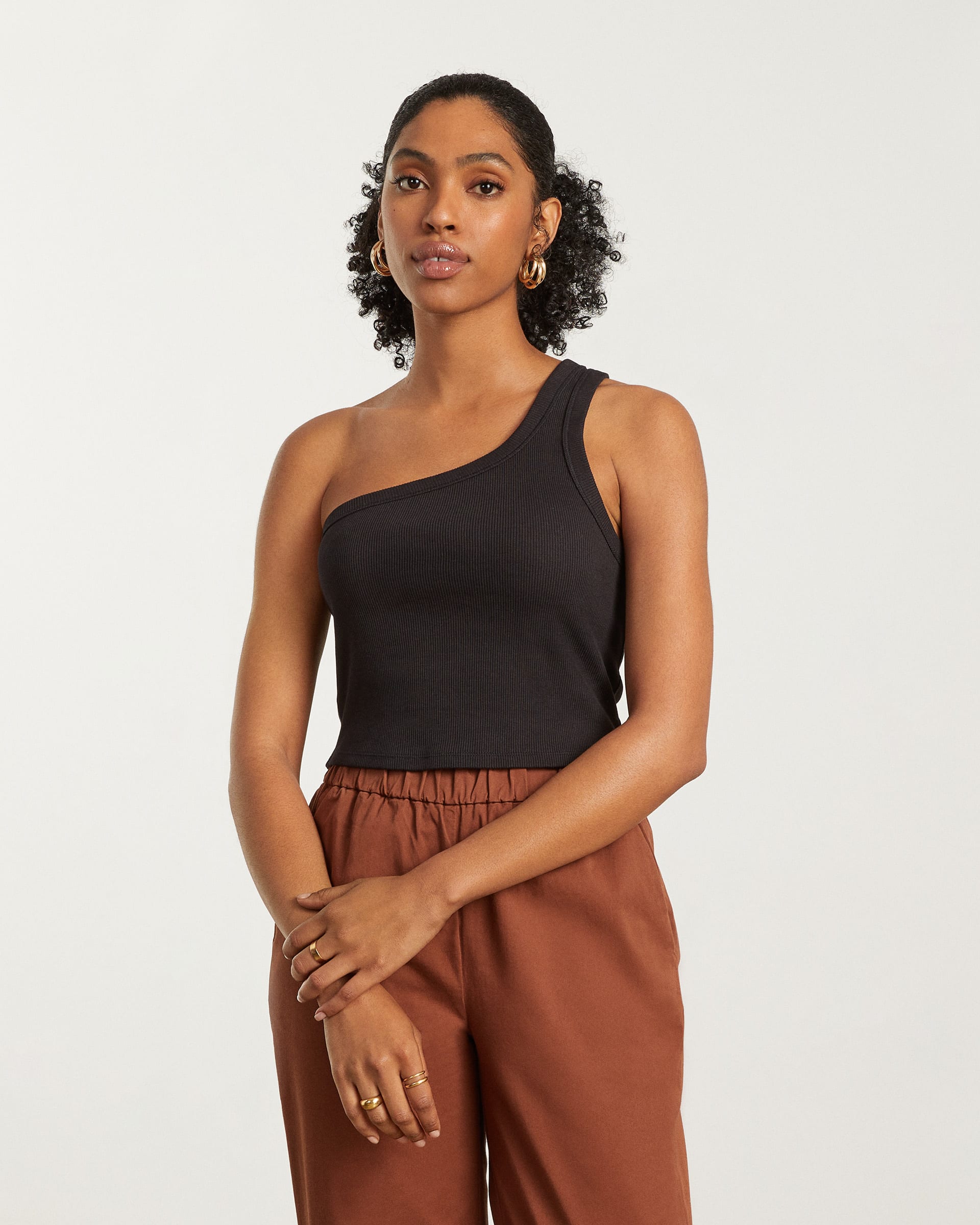 The Ribbed One-Shoulder Tank Black – Everlane