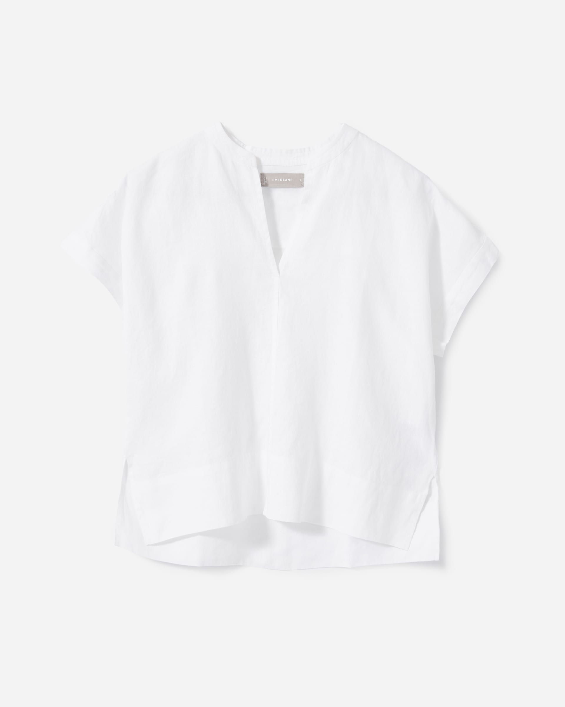 The Linen Split-Neck Top White – Everlane