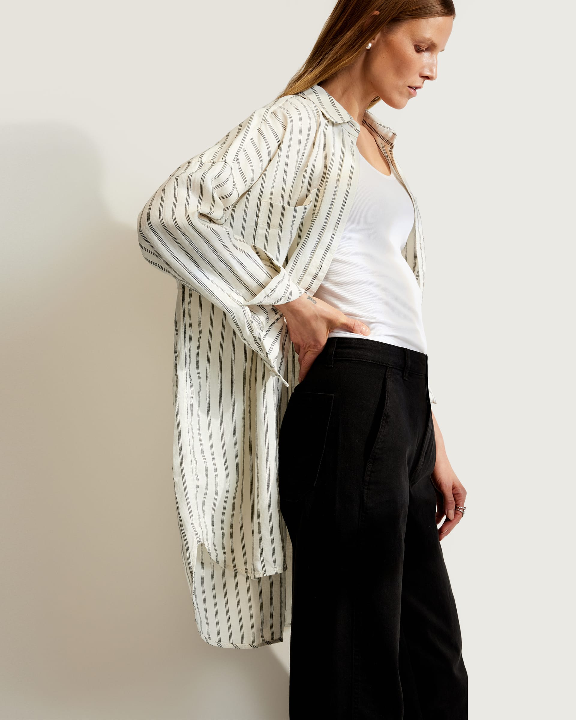 The Way-Long Linen Shirt Black / Canvas Tan – Everlane