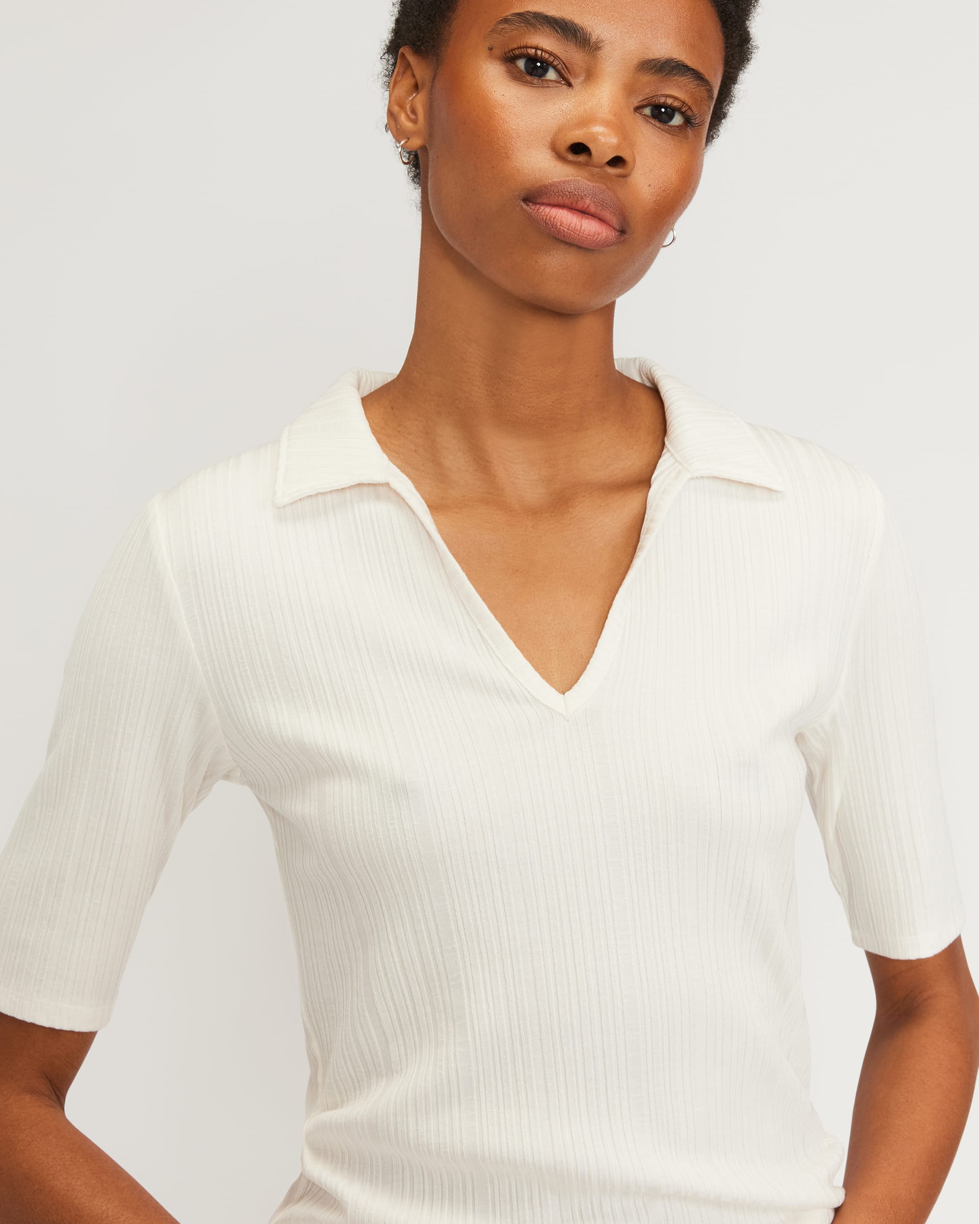 The Rib Soft Knit Open Collar Polo Bone – Everlane