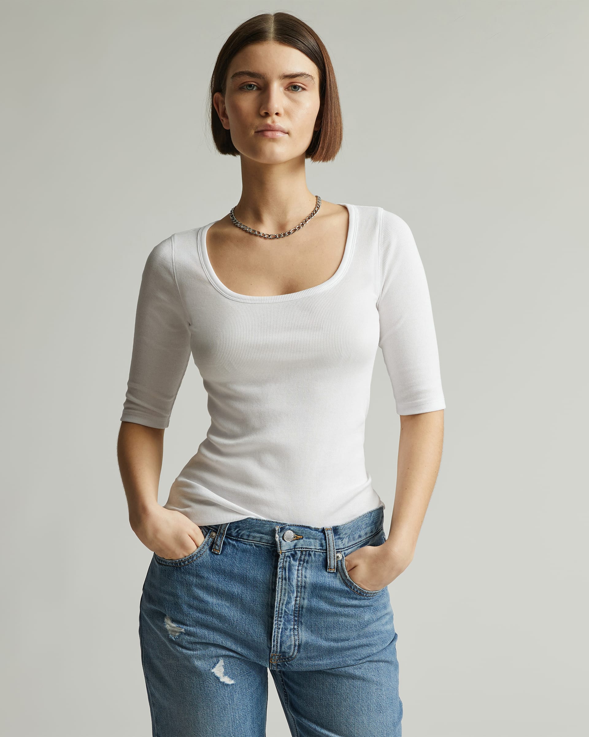 The Supima® Micro-Rib Scoop-Neck Tee White – Everlane