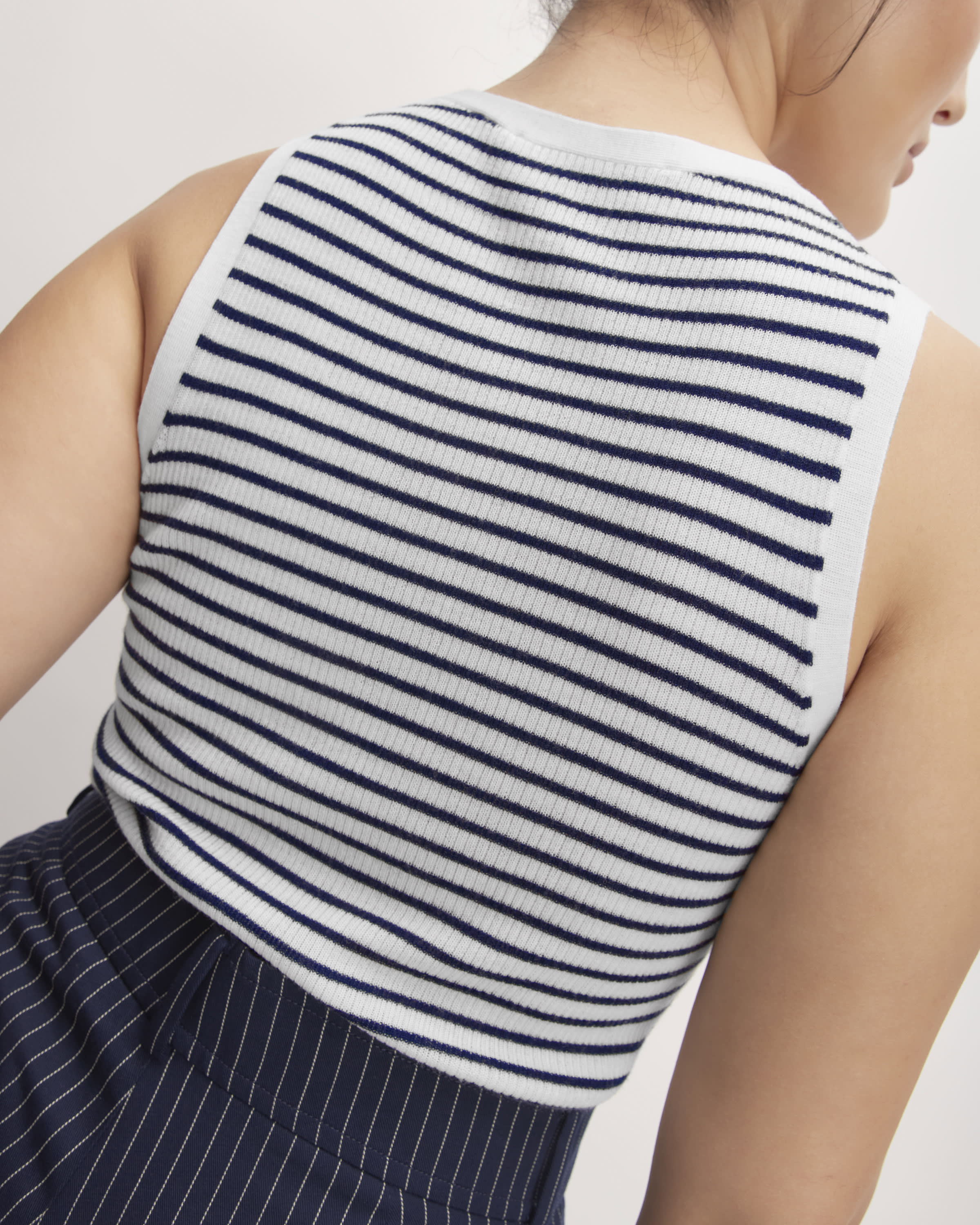 The Ultrafine Merino Ribbed Shell Tank Bone / Navy – Everlane