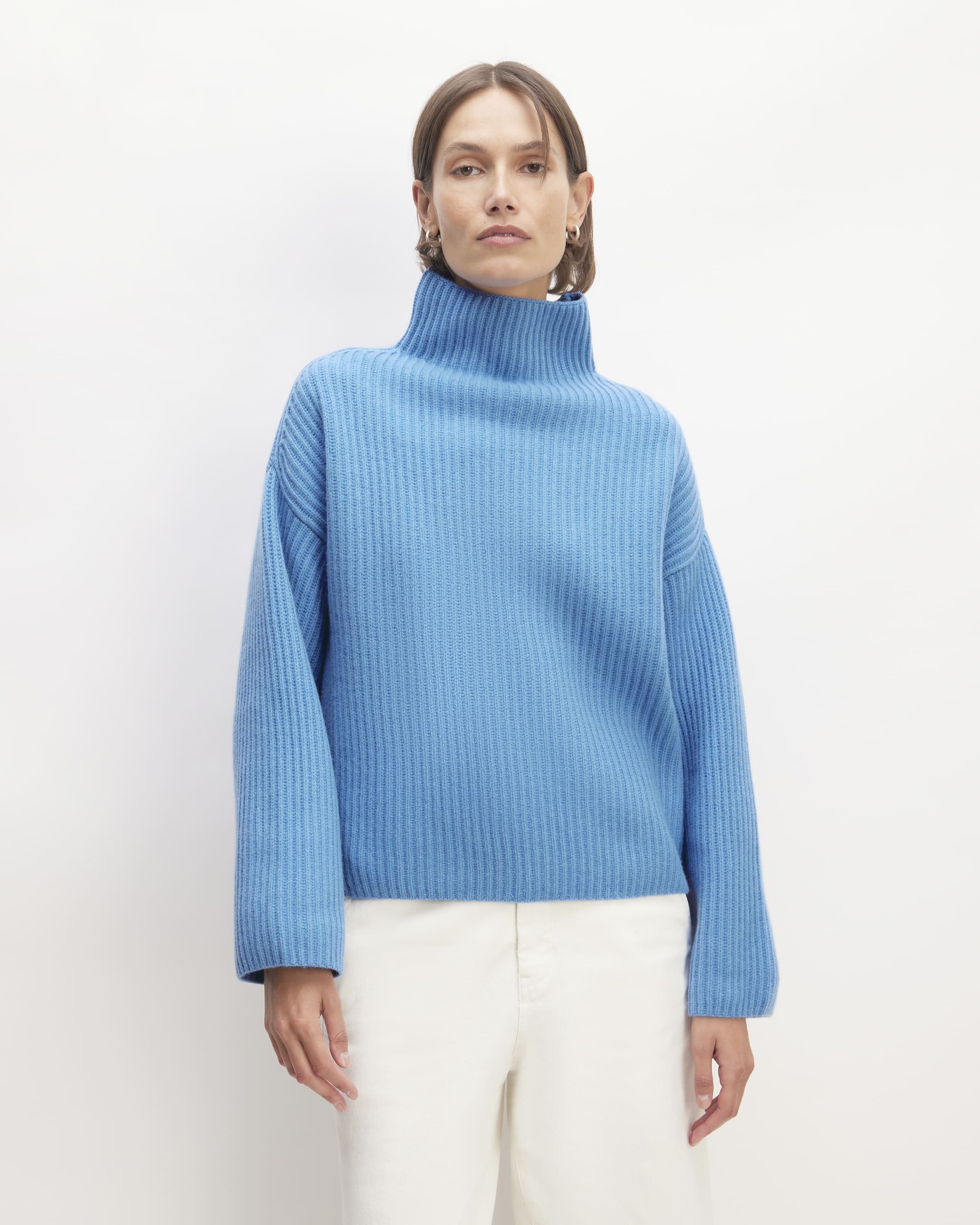 The Felted Merino Funnel-Neck Pullover Heritage Blue – Everlane