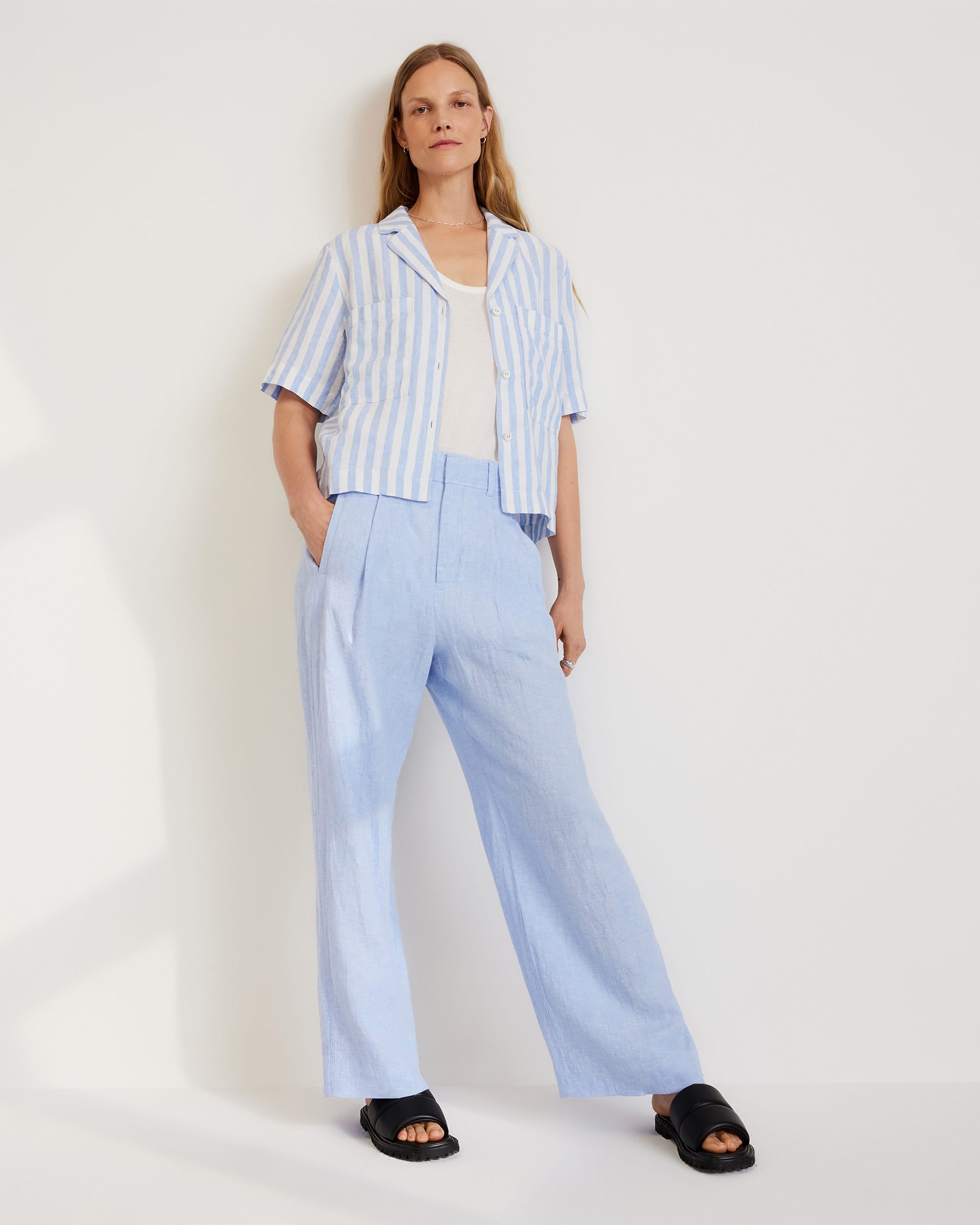 The Linen Workwear Shirt Blue / White – Everlane