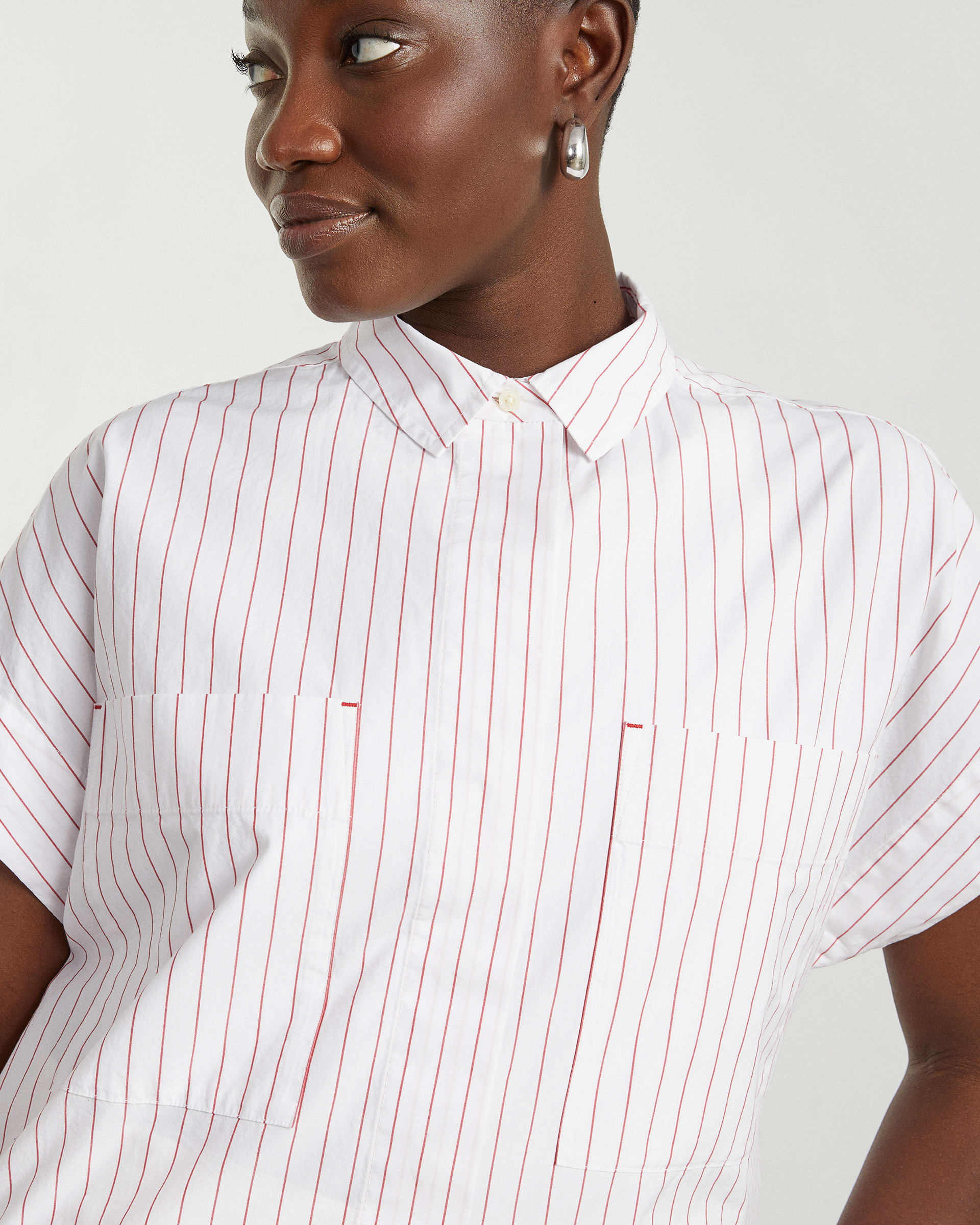 The Short-Sleeve Box Shirt Red Pinstripe – Everlane
