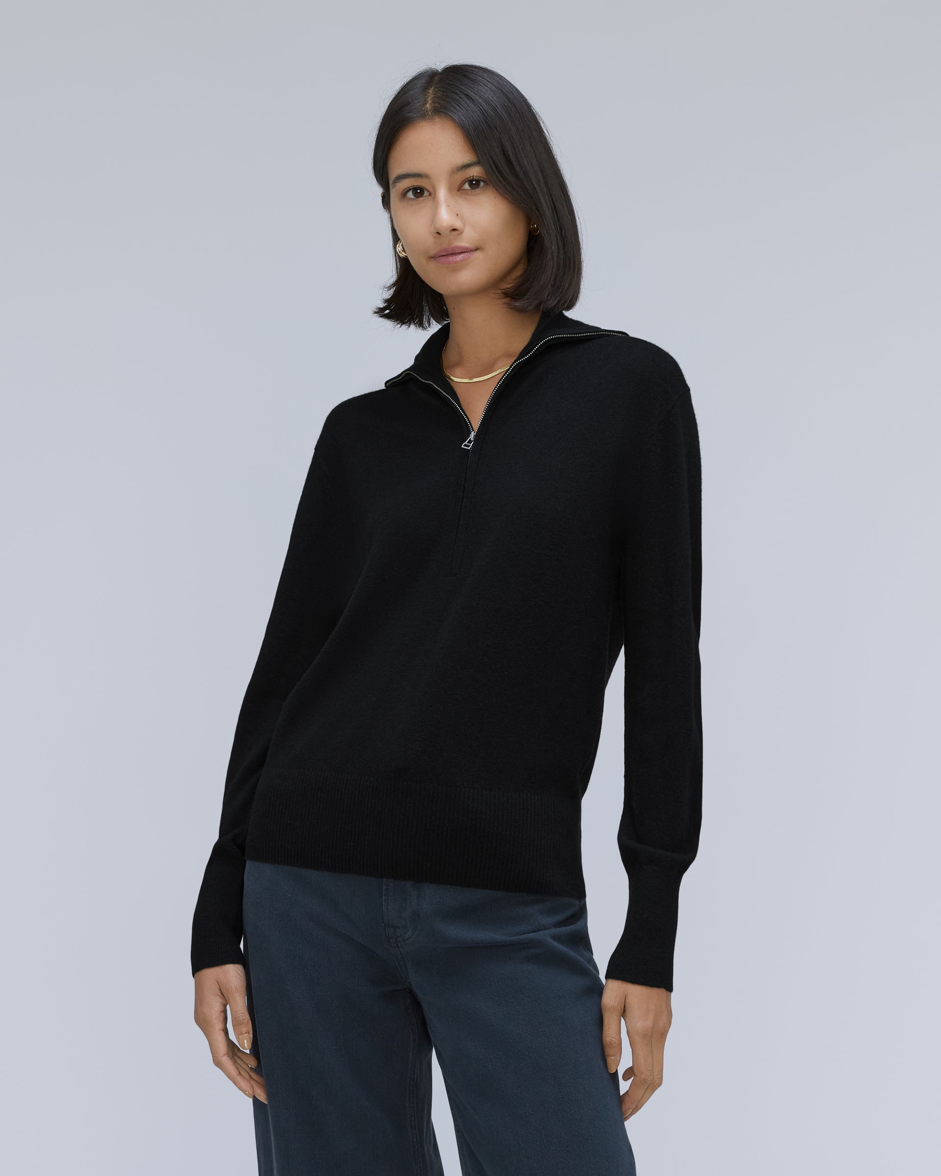 The Luxe Merino Half-Zip Sweater Black – Everlane