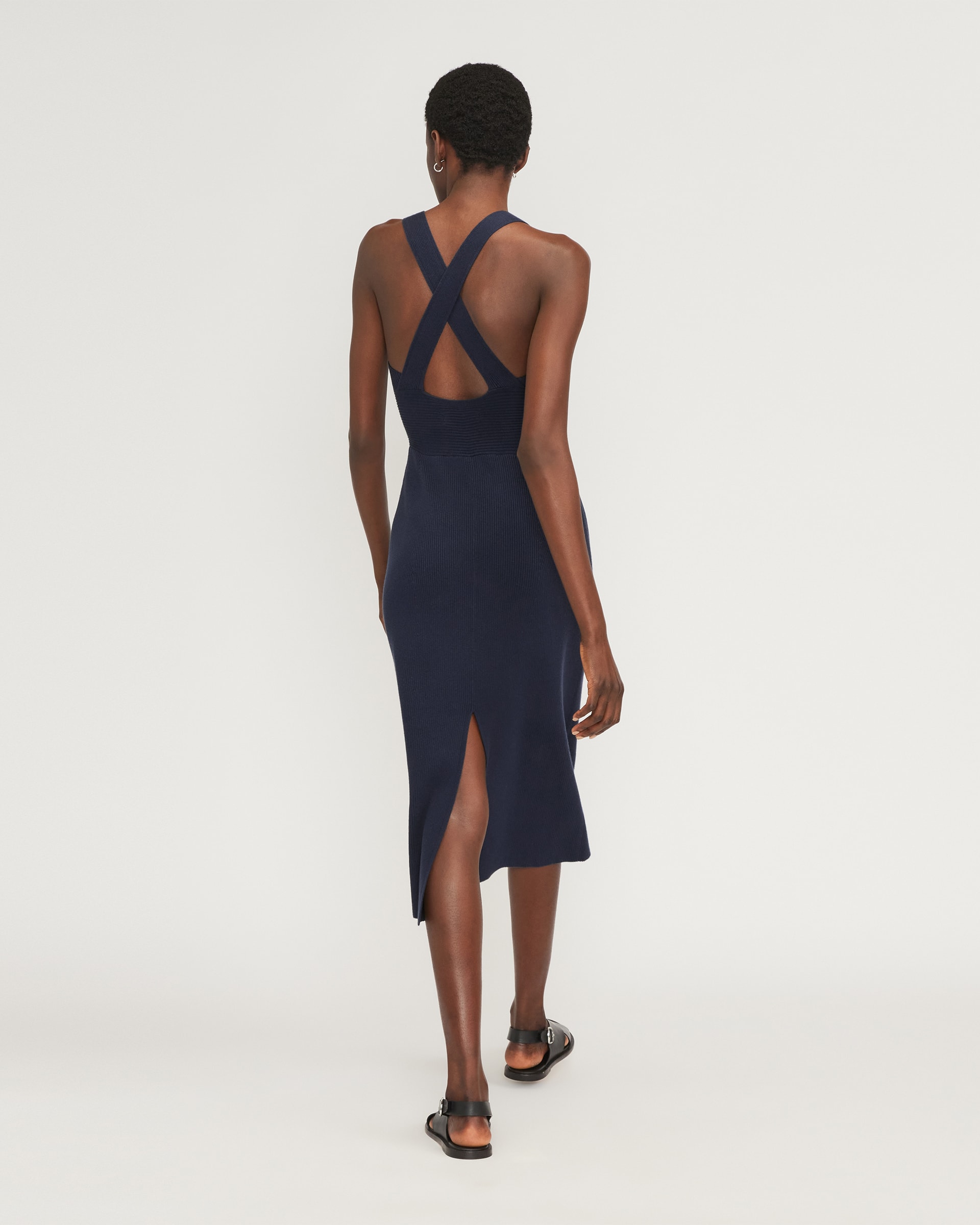 The Ribbed Cotton Cross-Back Dress Navy – Everlane