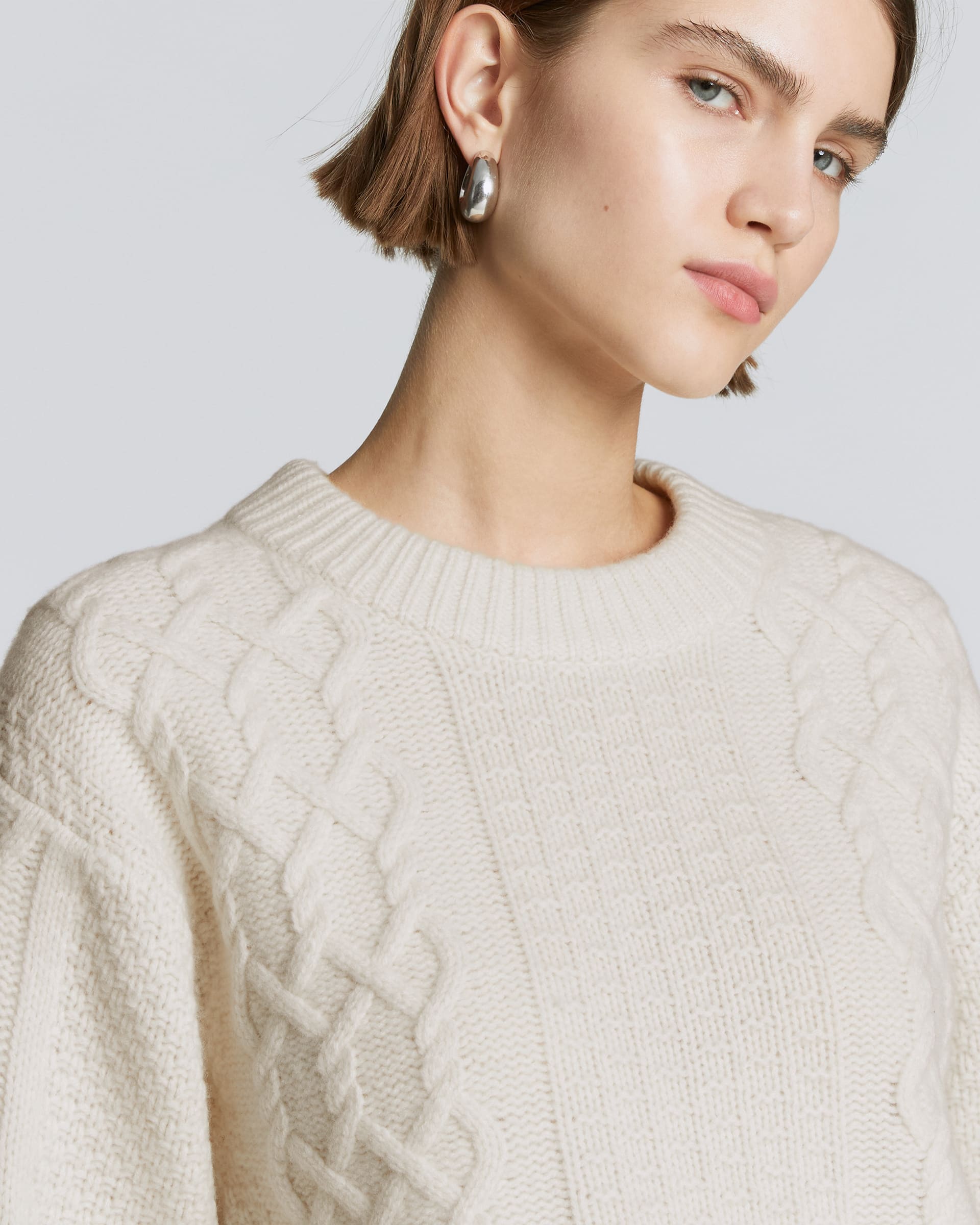 The Felted Merino Cropped Cable Sweater Bone – Everlane