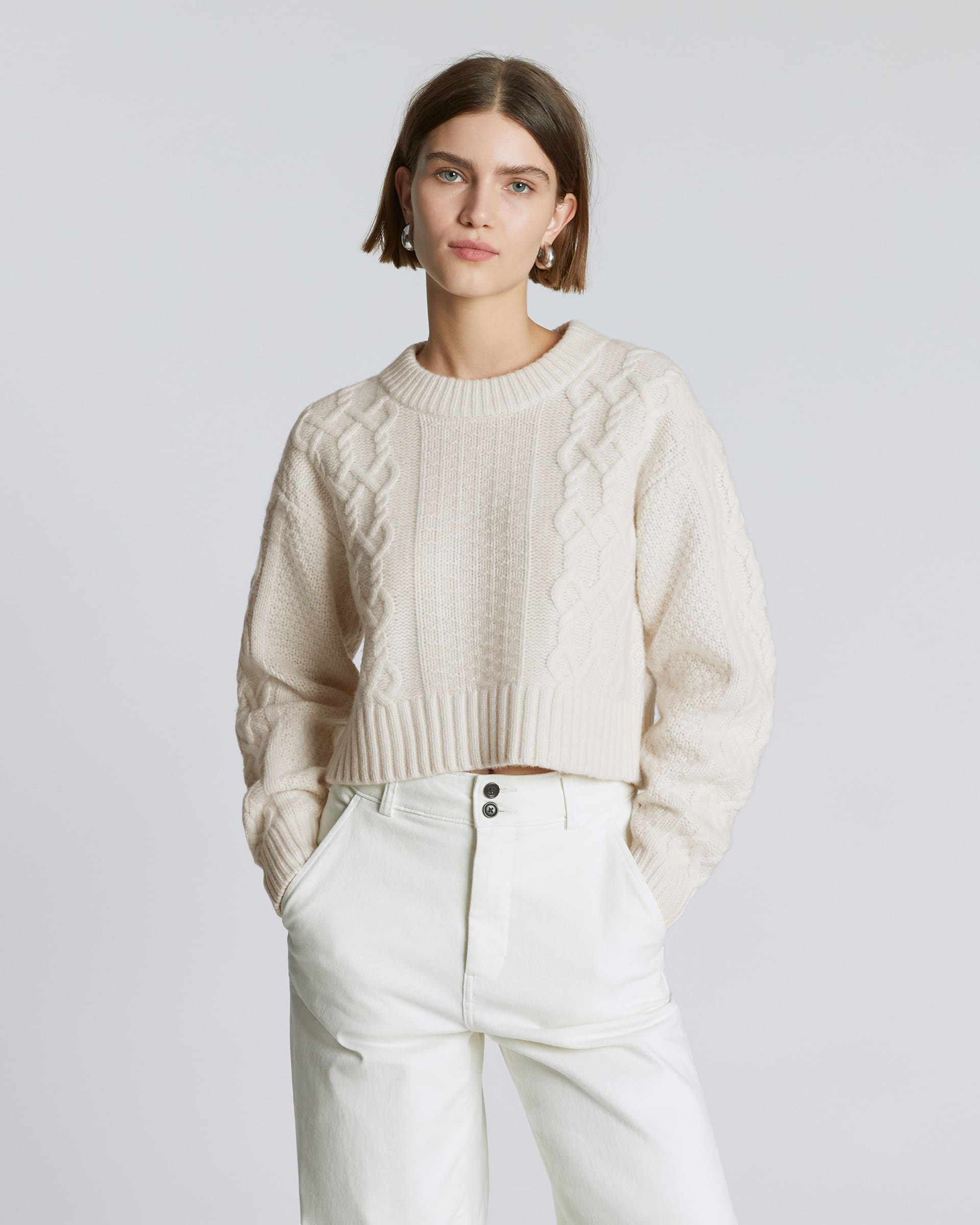 The Felted Merino Cropped Cable Sweater Bone – Everlane
