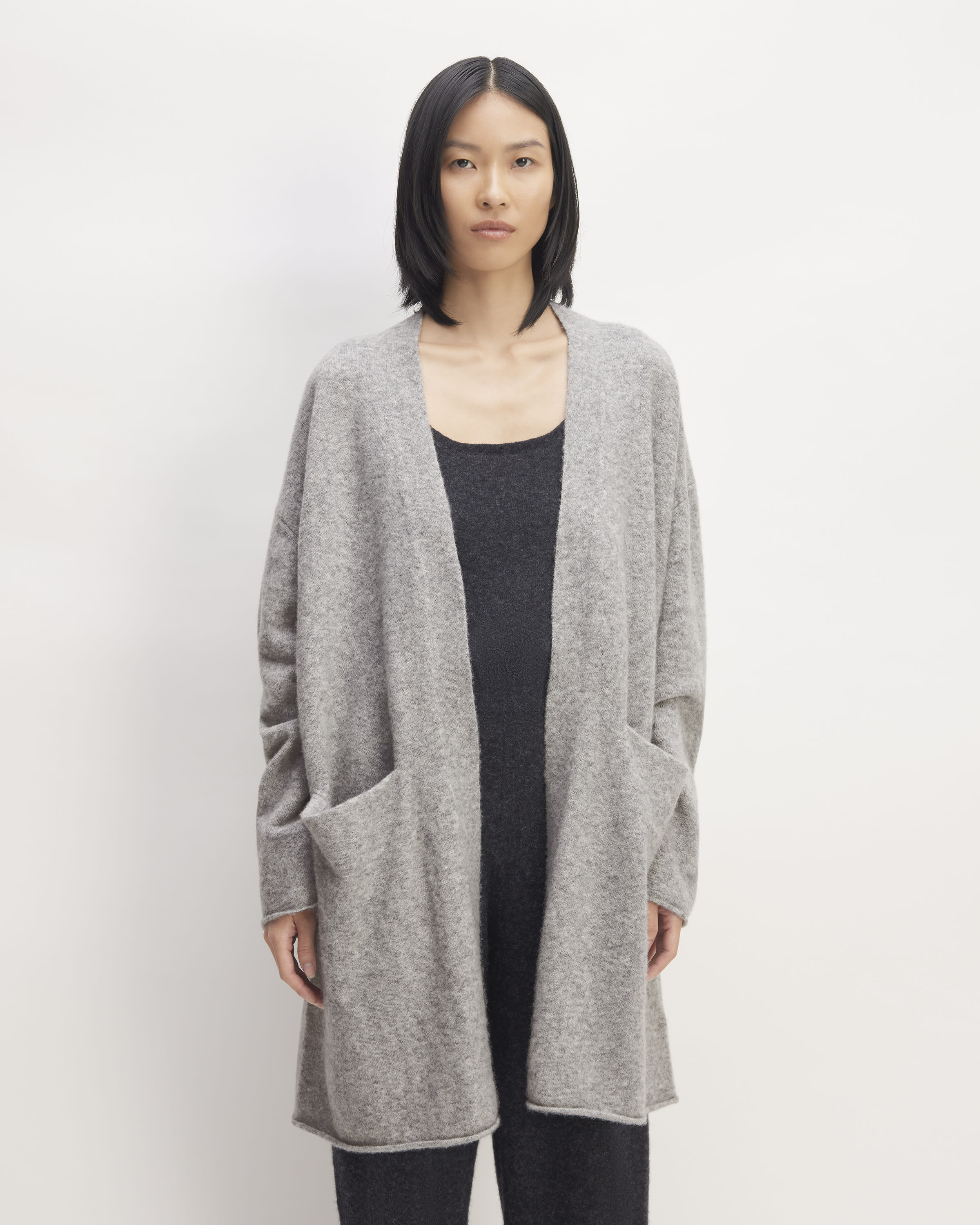 The Cozy-Stretch Long Cardigan Heathered Grey – Everlane