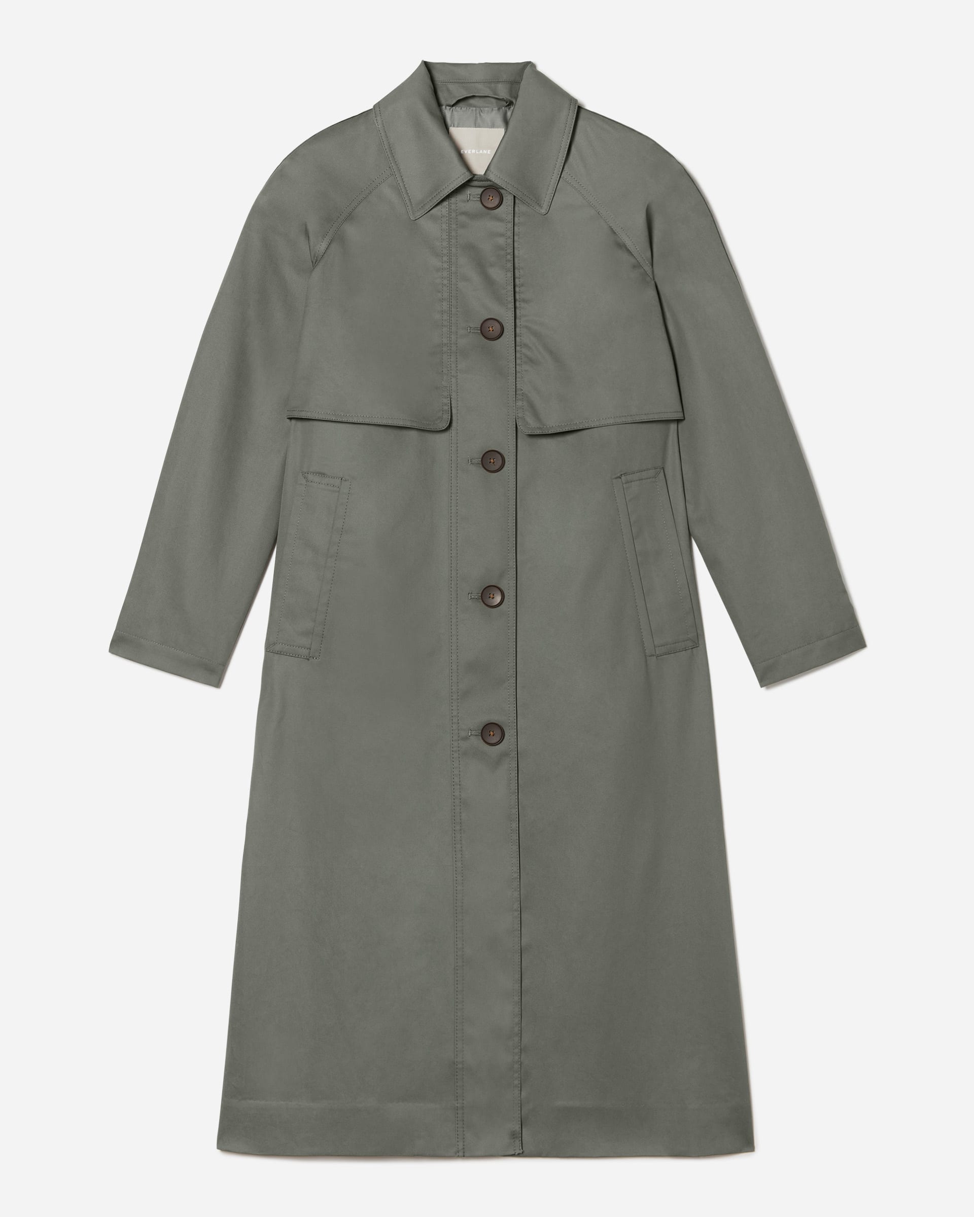 The Long Mac Coat Pewter Green – Everlane