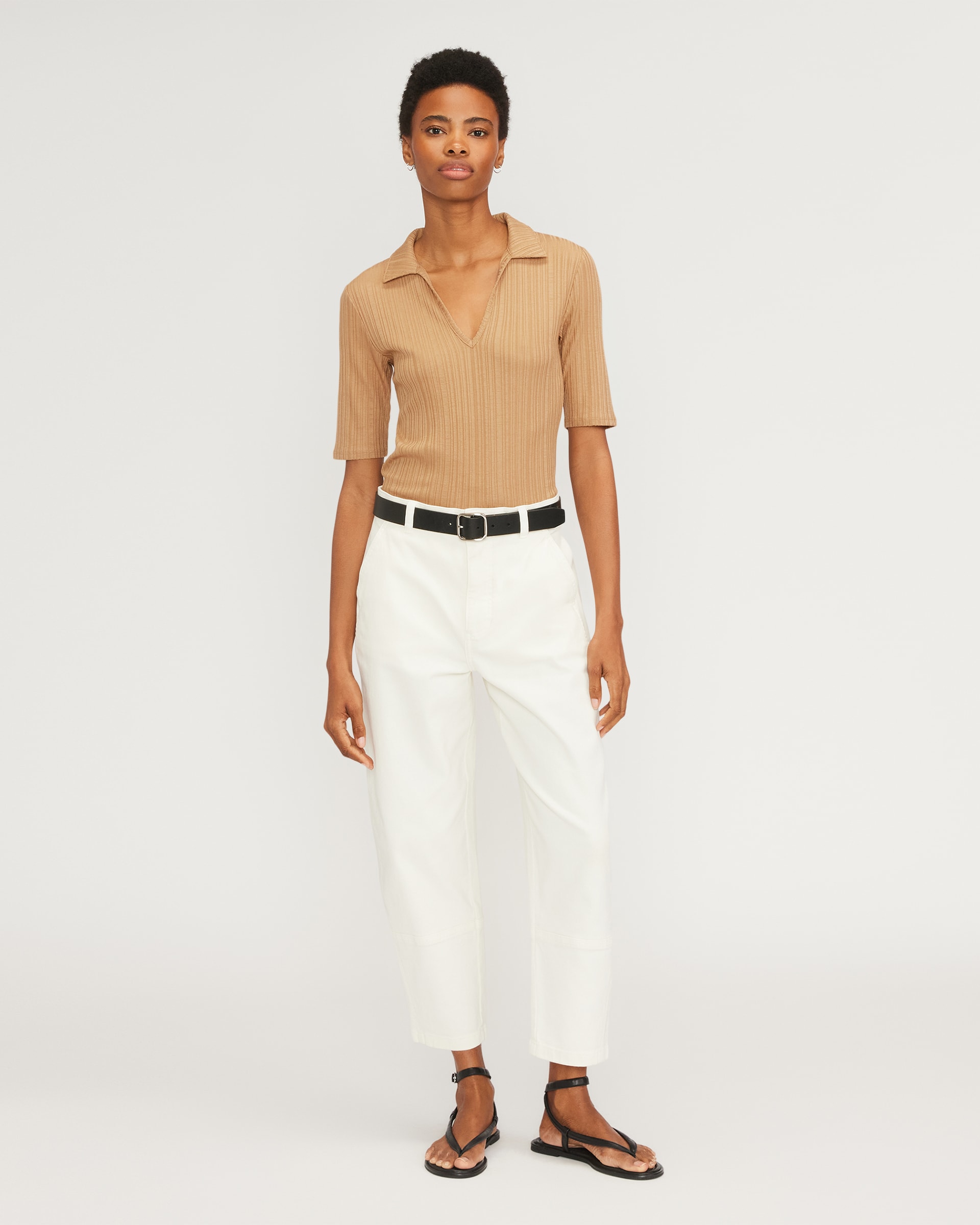 The Rib Soft Knit Open Collar Polo Caramel – Everlane
