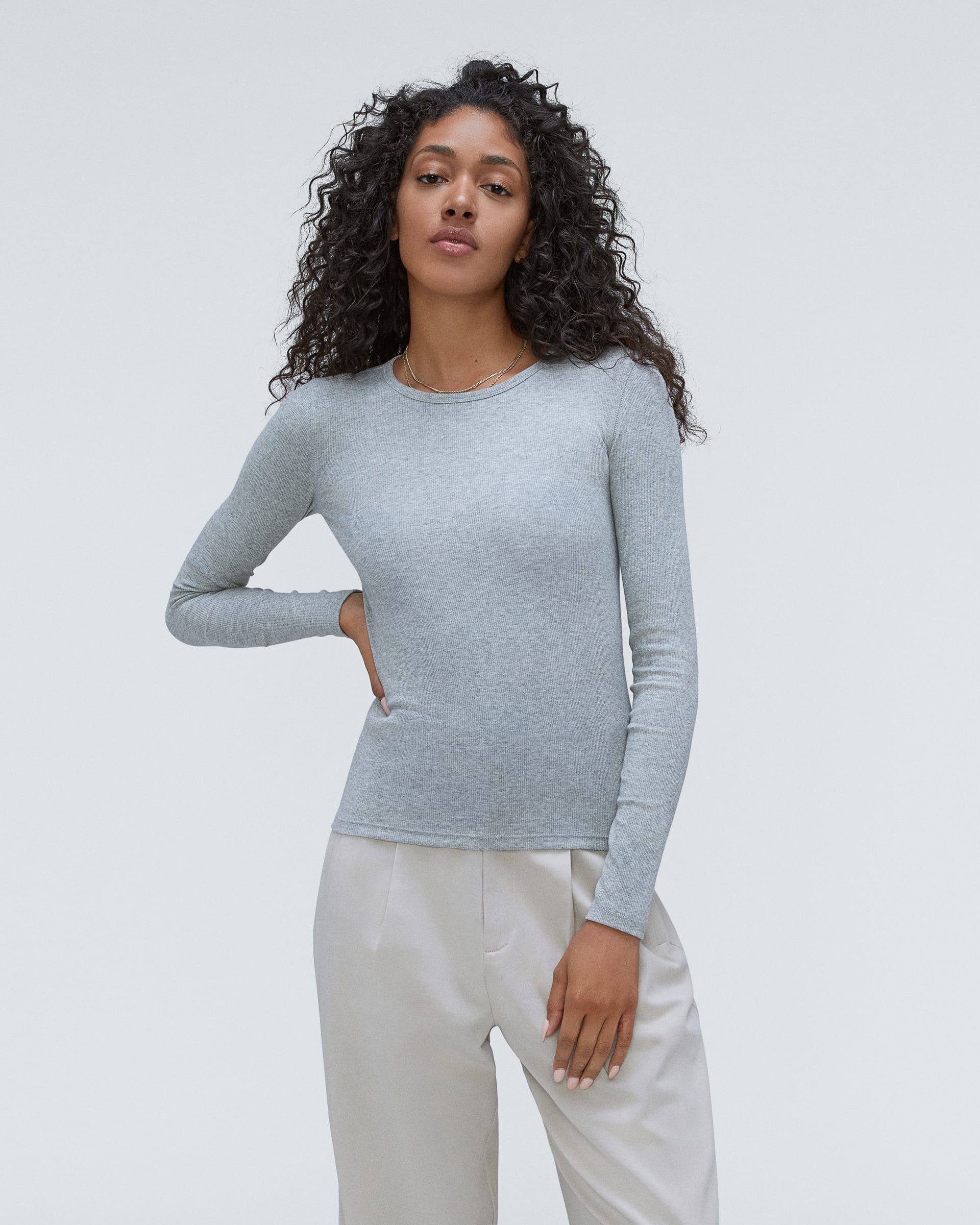 The Supima® Micro-Rib Long-Sleeve Crew Washed Heathered Grey – Everlane