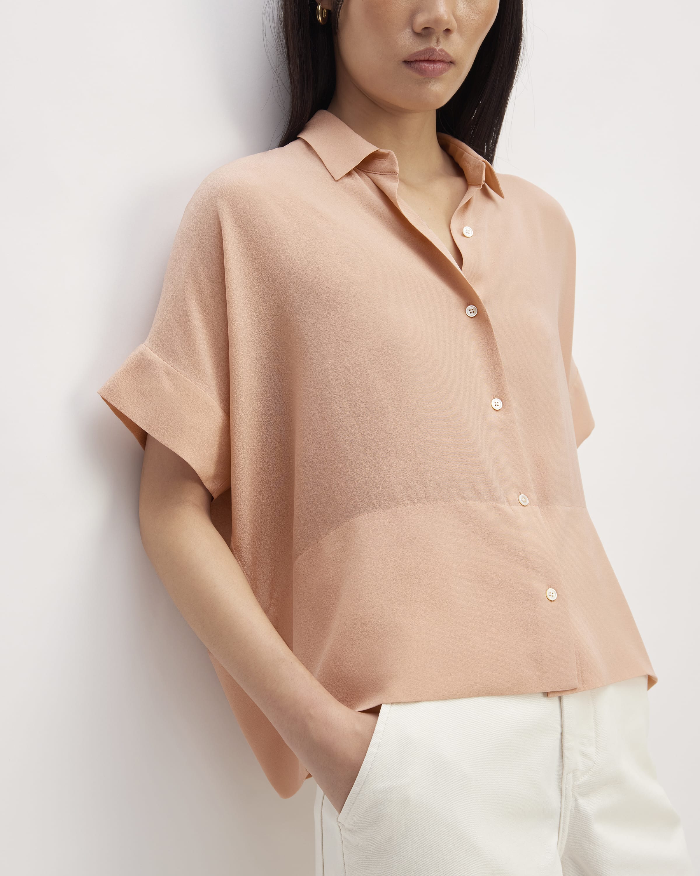 The Clean Silk Short-Sleeve Square Shirt Blush Pink – Everlane