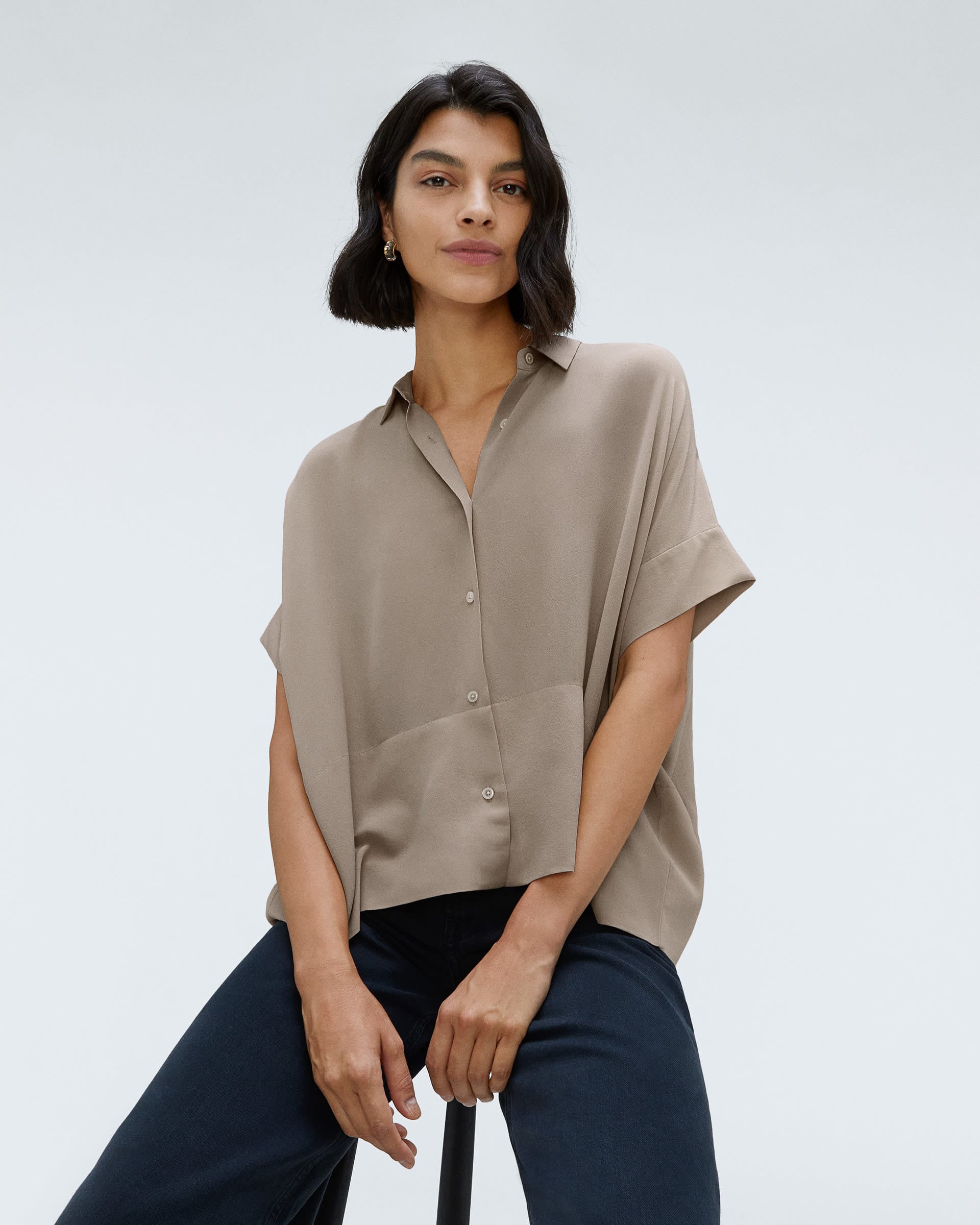 The Clean Silk Short-Sleeve Square Shirt Burnt Sugar – Everlane