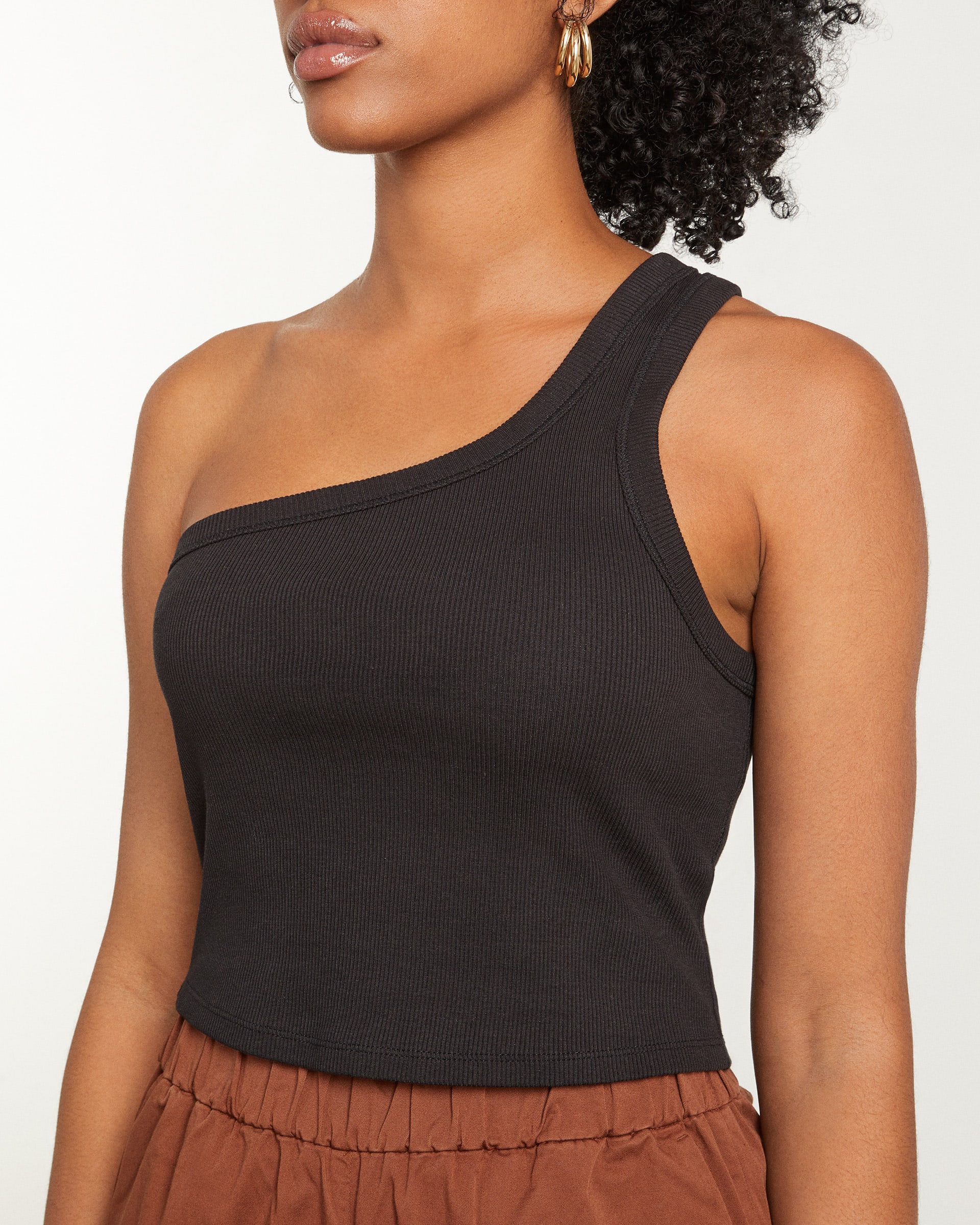 The Ribbed One-Shoulder Tank Black – Everlane