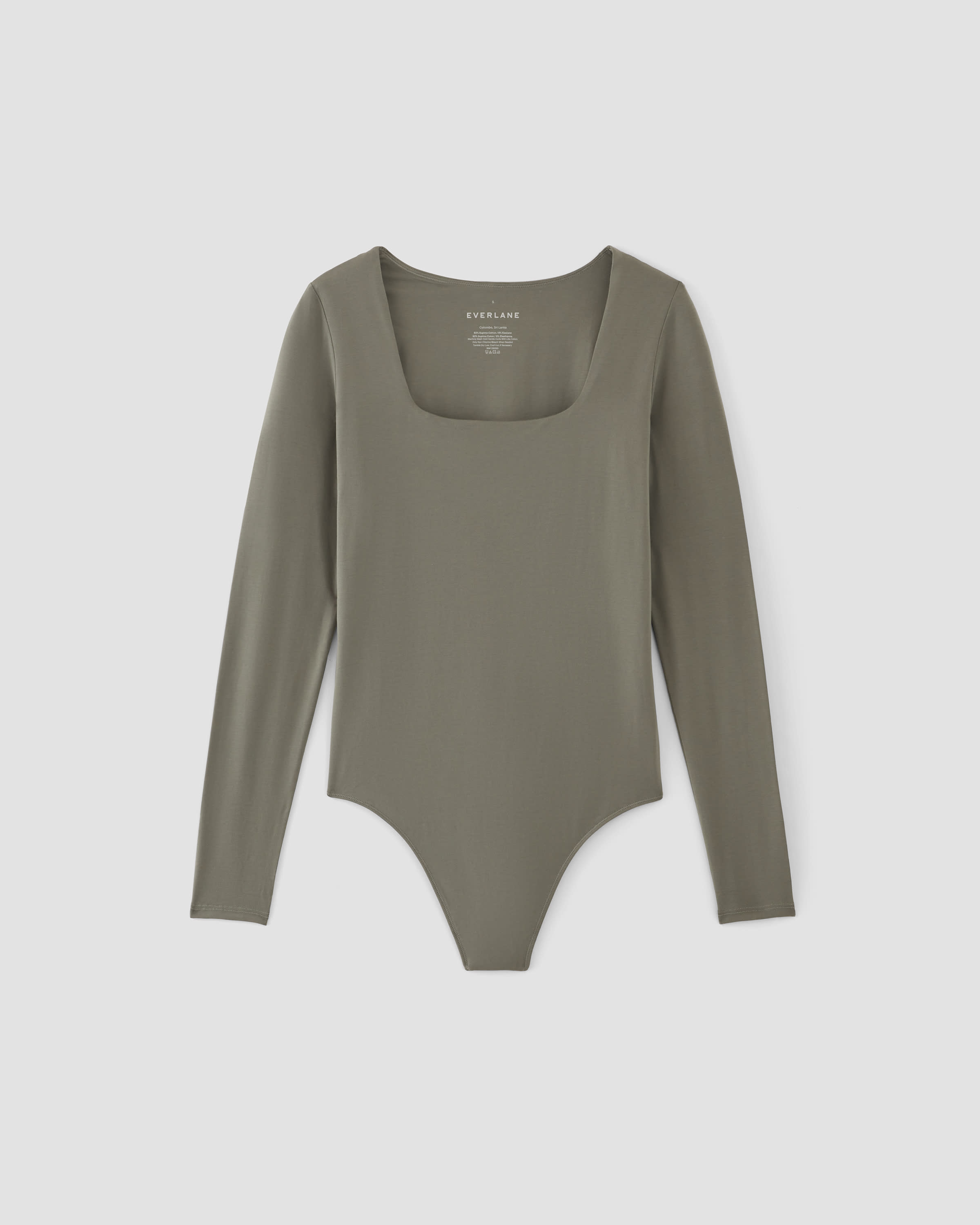 The Long-Sleeve Supima® Square-Neck Bodysuit Dark Sage – Everlane