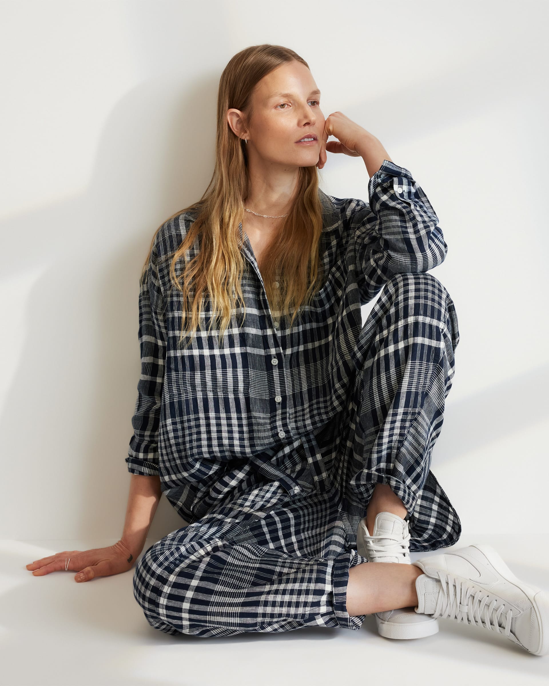 The Way-Long Linen Shirt Canvas Tan / Navy – Everlane