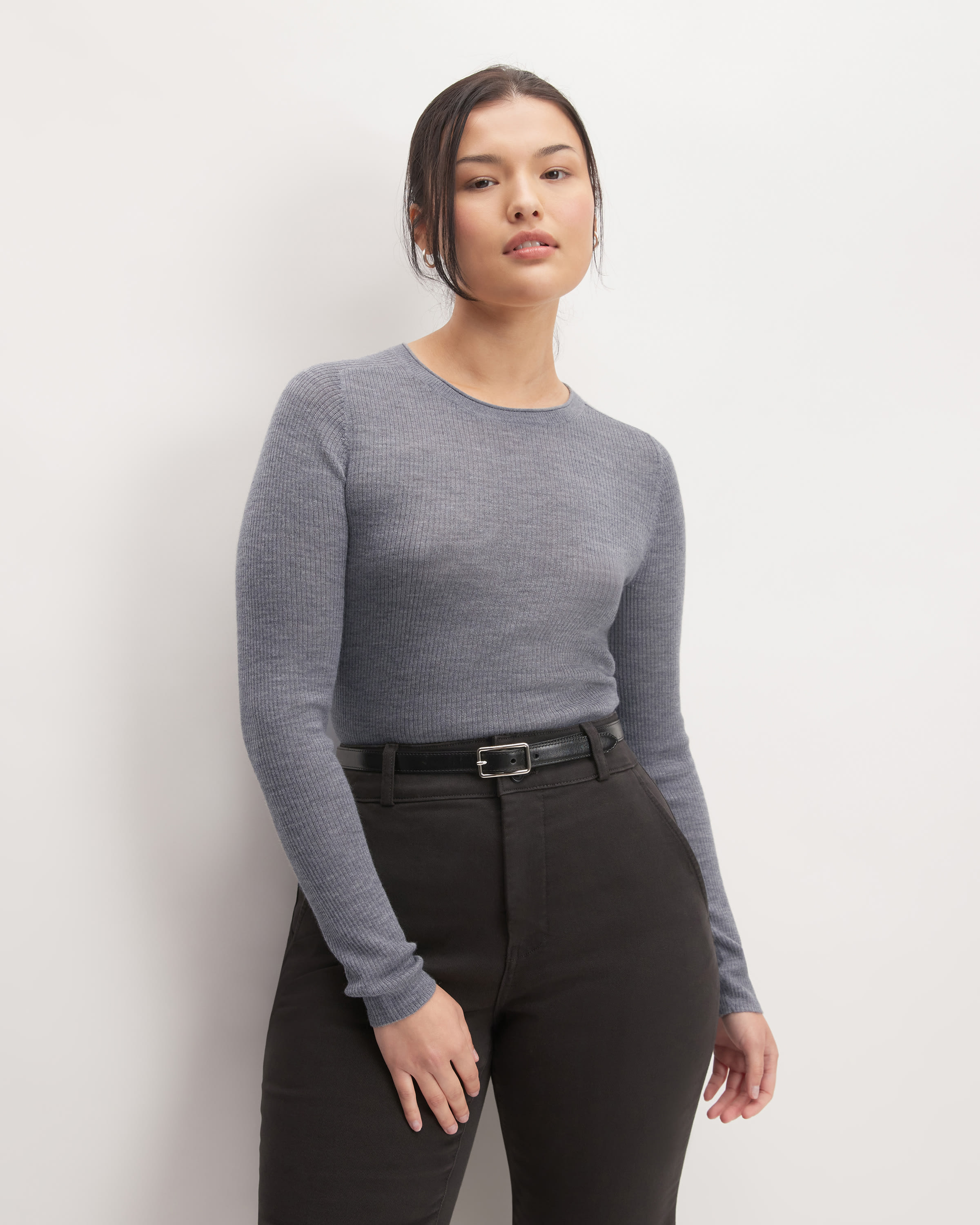 The Ultrafine Merino Ribbed Crew Heather Mid Grey – Everlane