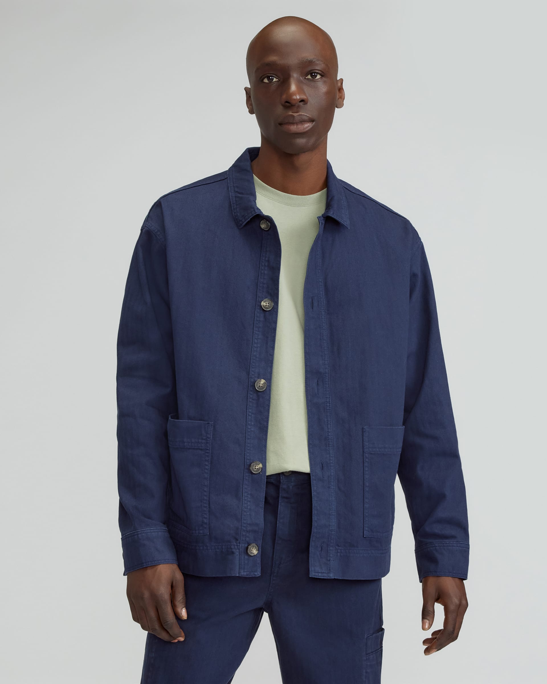 The Organic Cotton Herringbone Utility Jacket Navy – Everlane