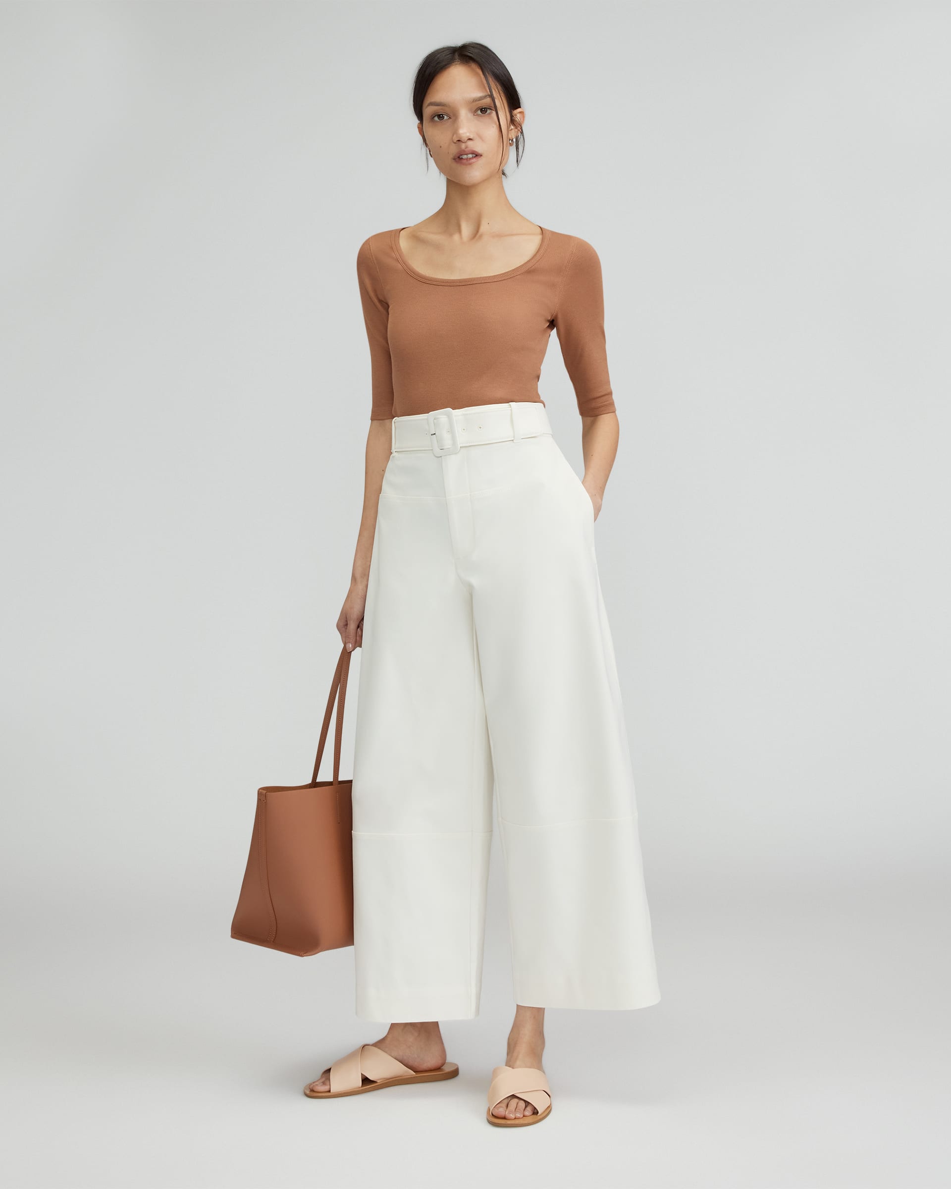 The Structured Cotton Belted Pant Bone – Everlane