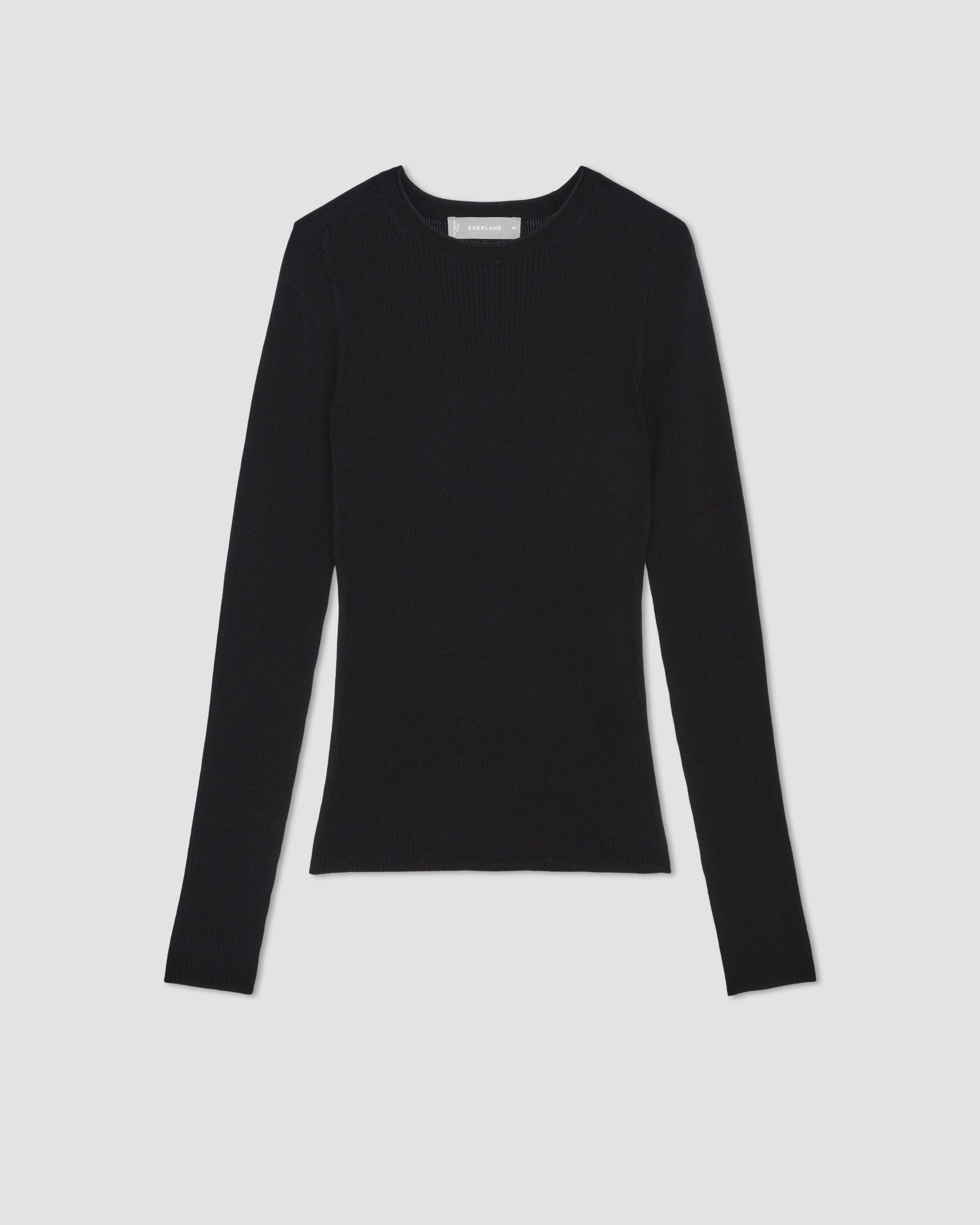 The Ultrafine Merino Ribbed Crew Black – Everlane