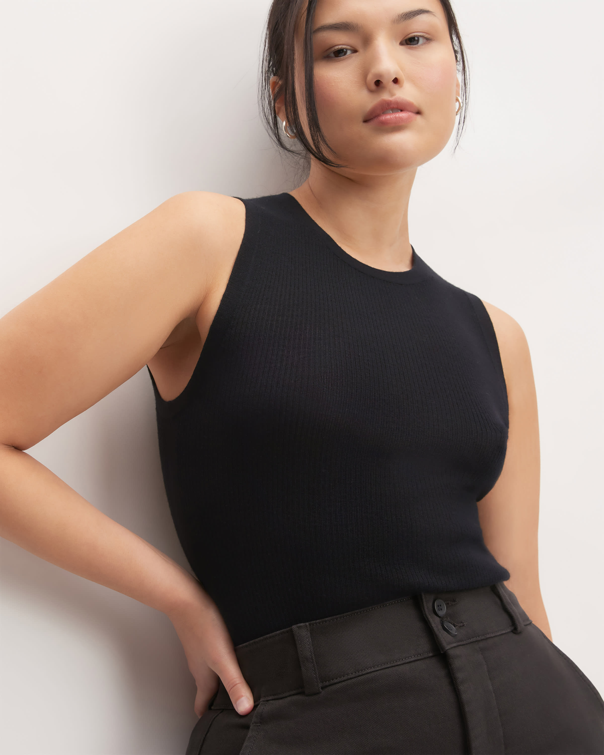 The Ultrafine Merino Ribbed Shell Tank Black – Everlane