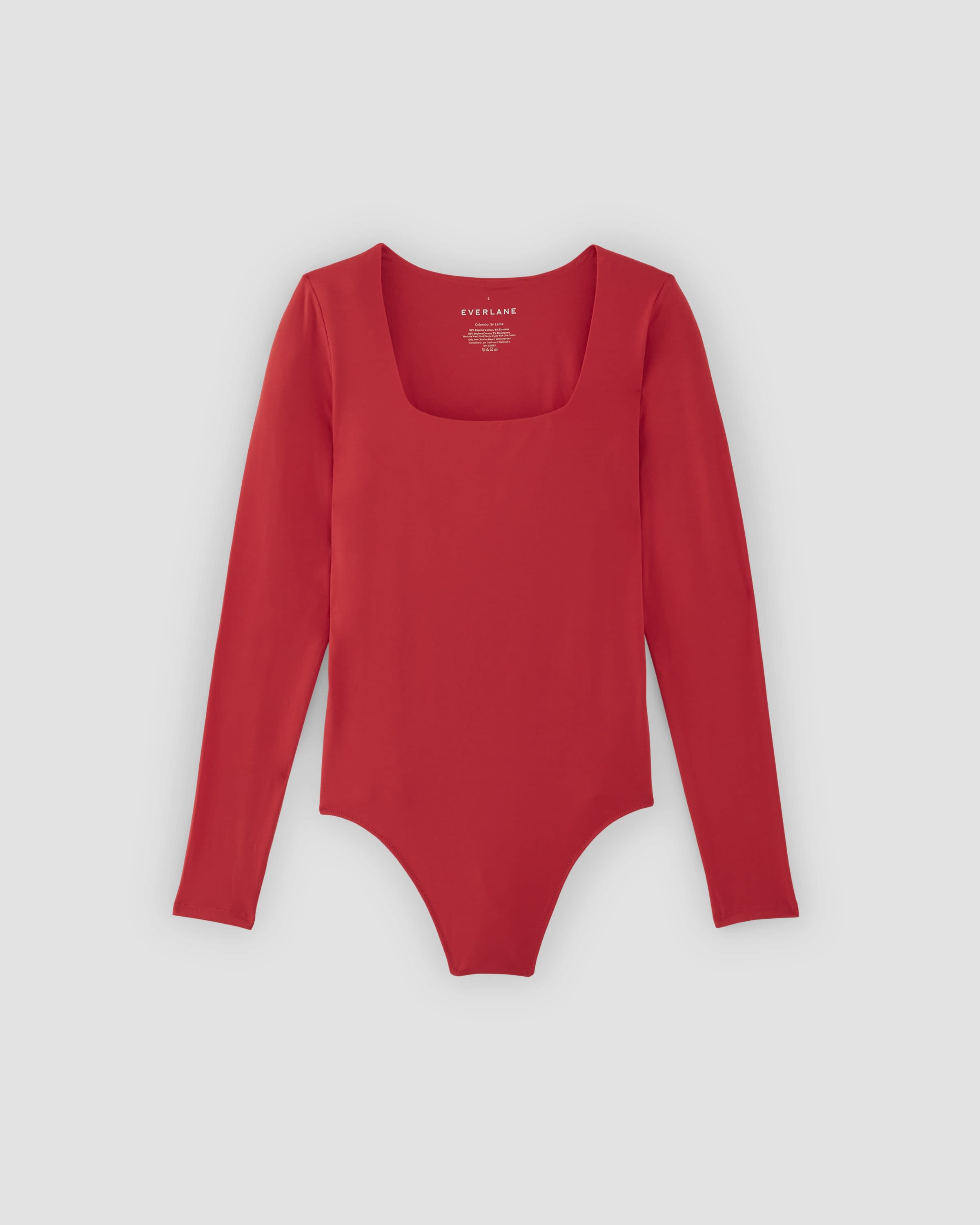 The Long-Sleeve Supima® Square-Neck Bodysuit Goji Berry – Everlane