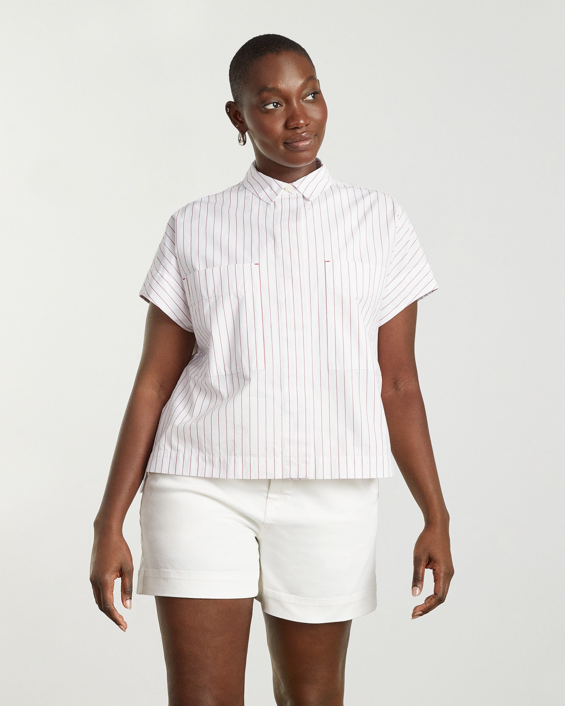 The Short-Sleeve Box Shirt Red Pinstripe – Everlane