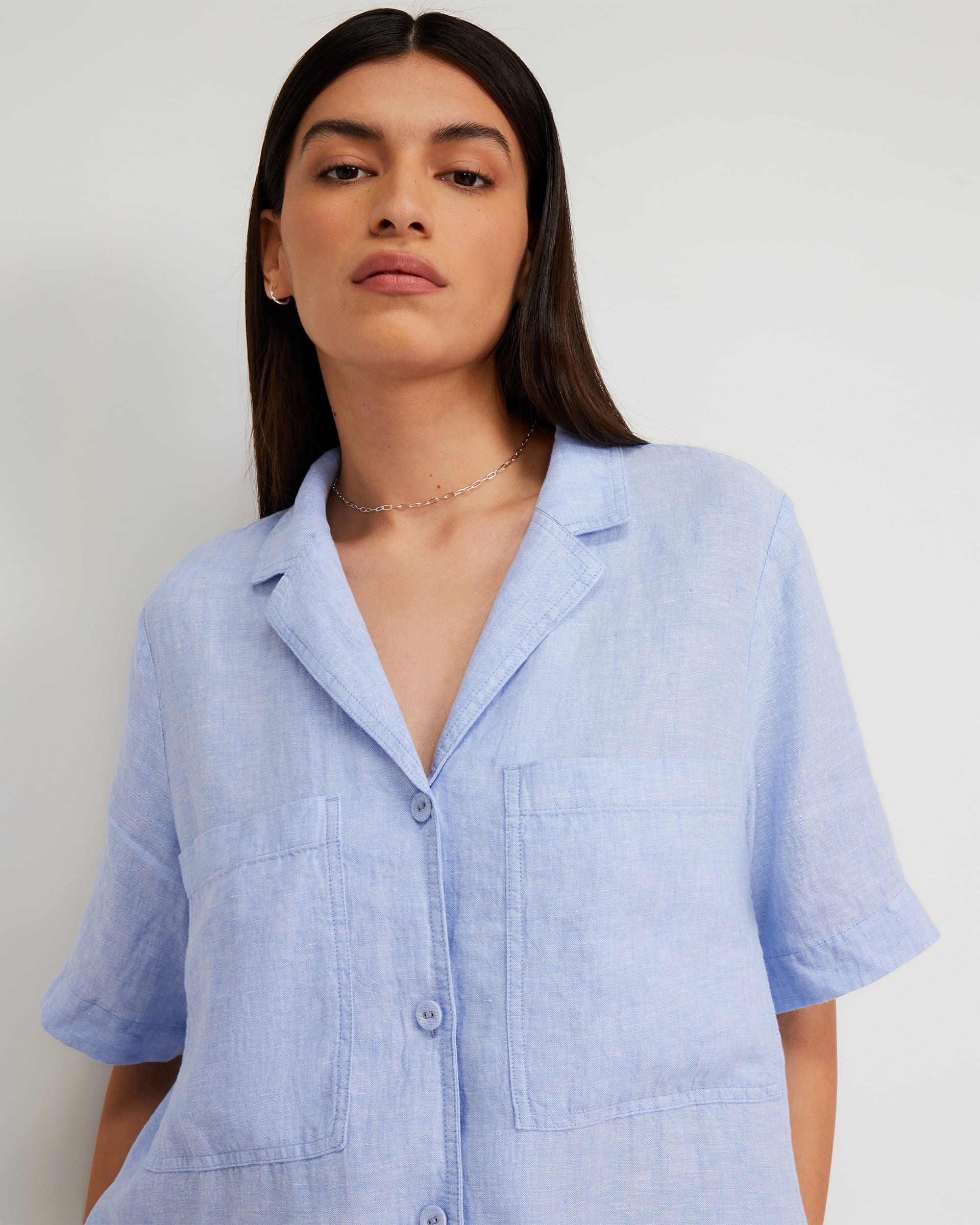 The Linen Workwear Dress Light Blue – Everlane