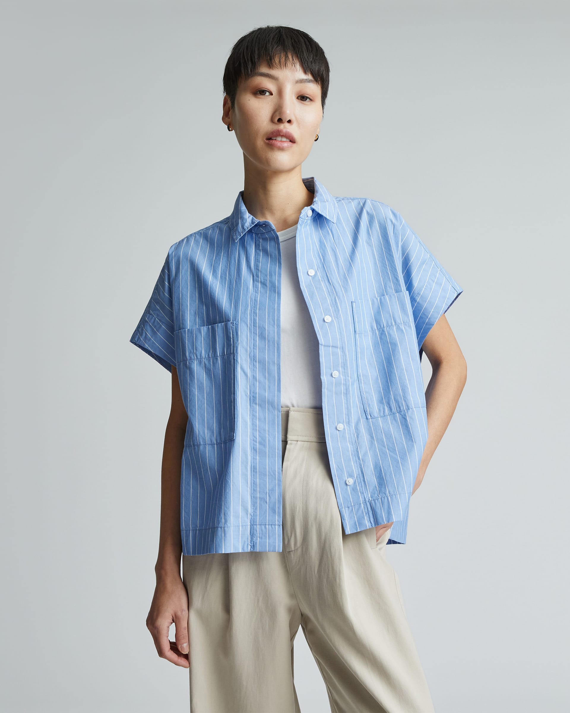 The Short-Sleeve Box Shirt Mariner Blue / White – Everlane