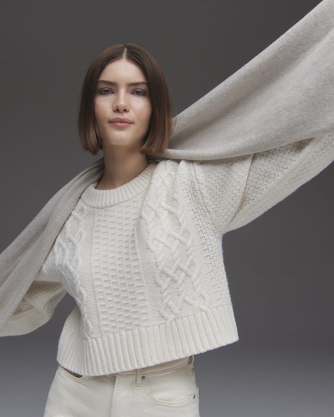 The Felted Merino Cropped Cable Sweater Bone – Everlane