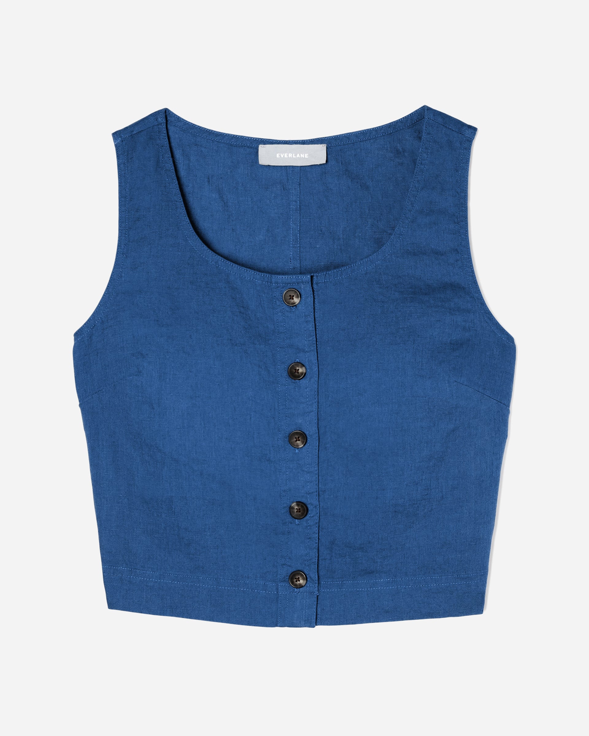 The Linen Button-Front Crop Tank Deep Blue – Everlane
