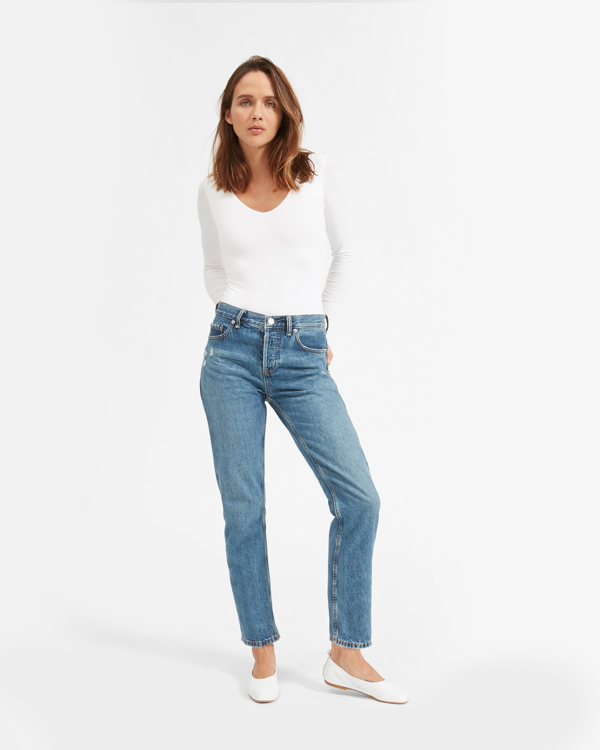 The Long-Sleeve V-Neck Bodysuit White – Everlane