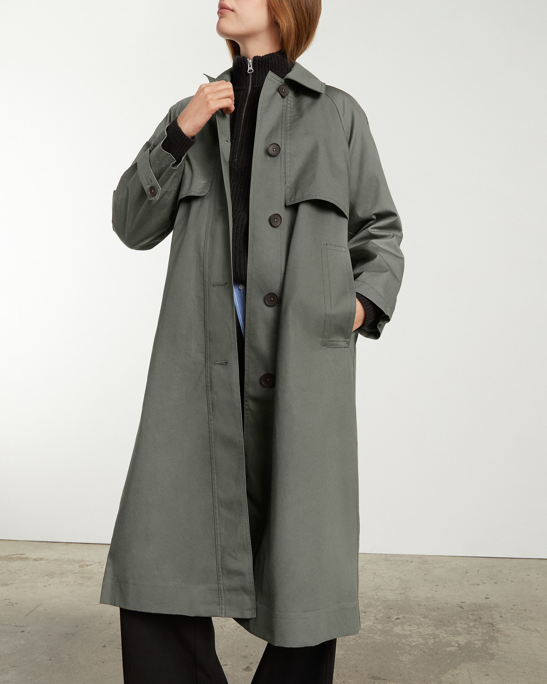 The Long Mac Coat Pewter Green – Everlane
