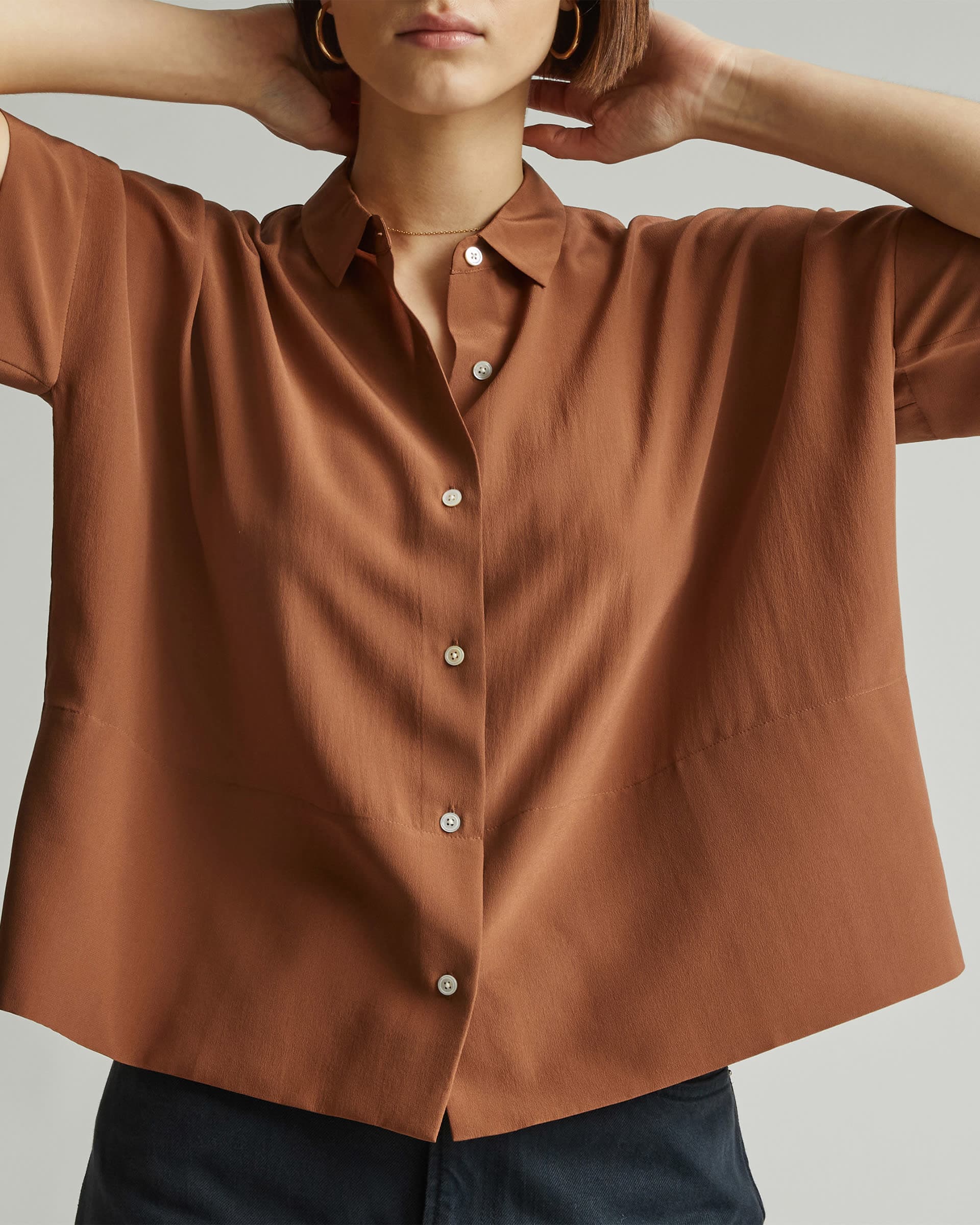 The Clean Silk Short-Sleeve Square Shirt Cocoa Brown – Everlane