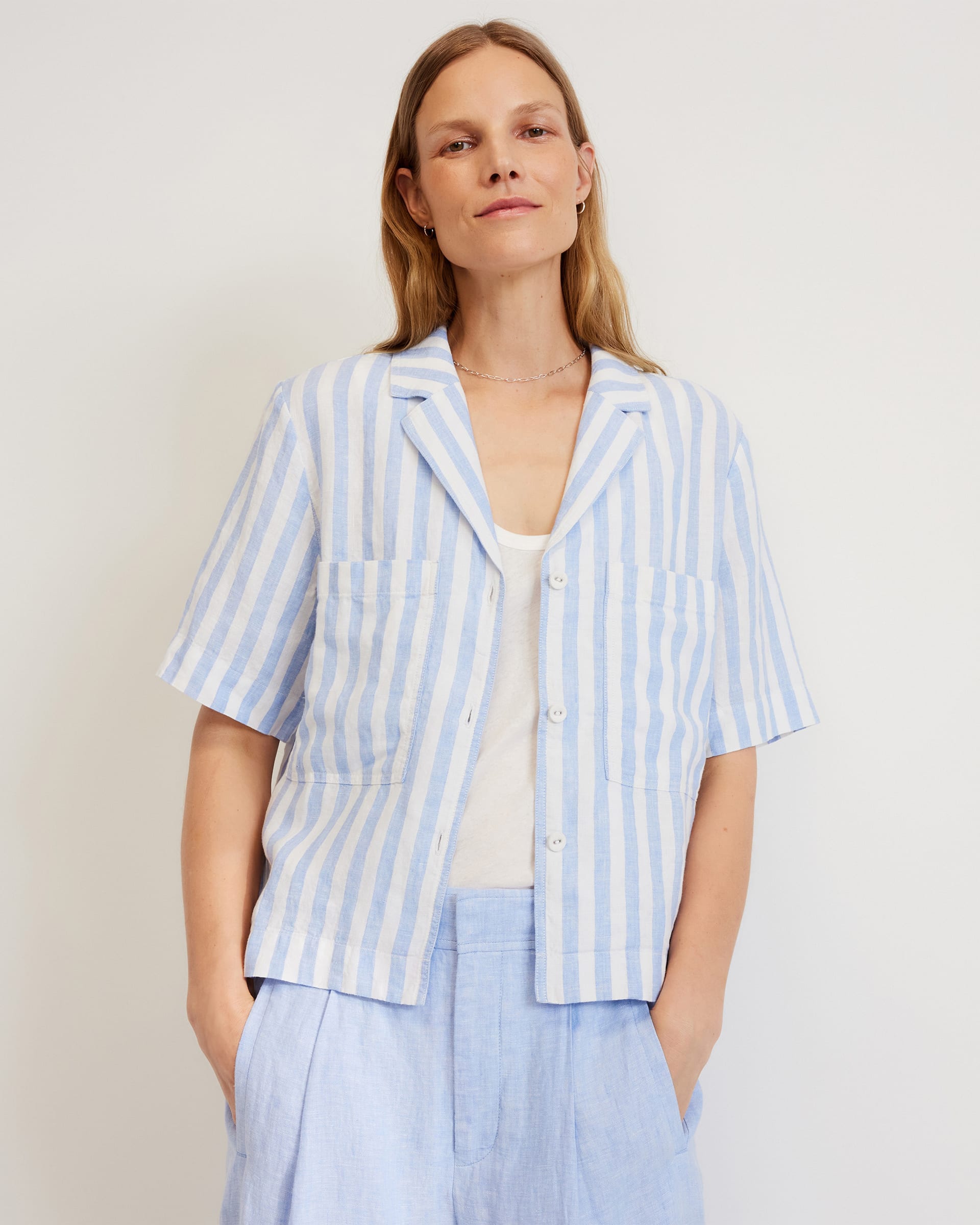 The Linen Workwear Shirt Blue / White – Everlane