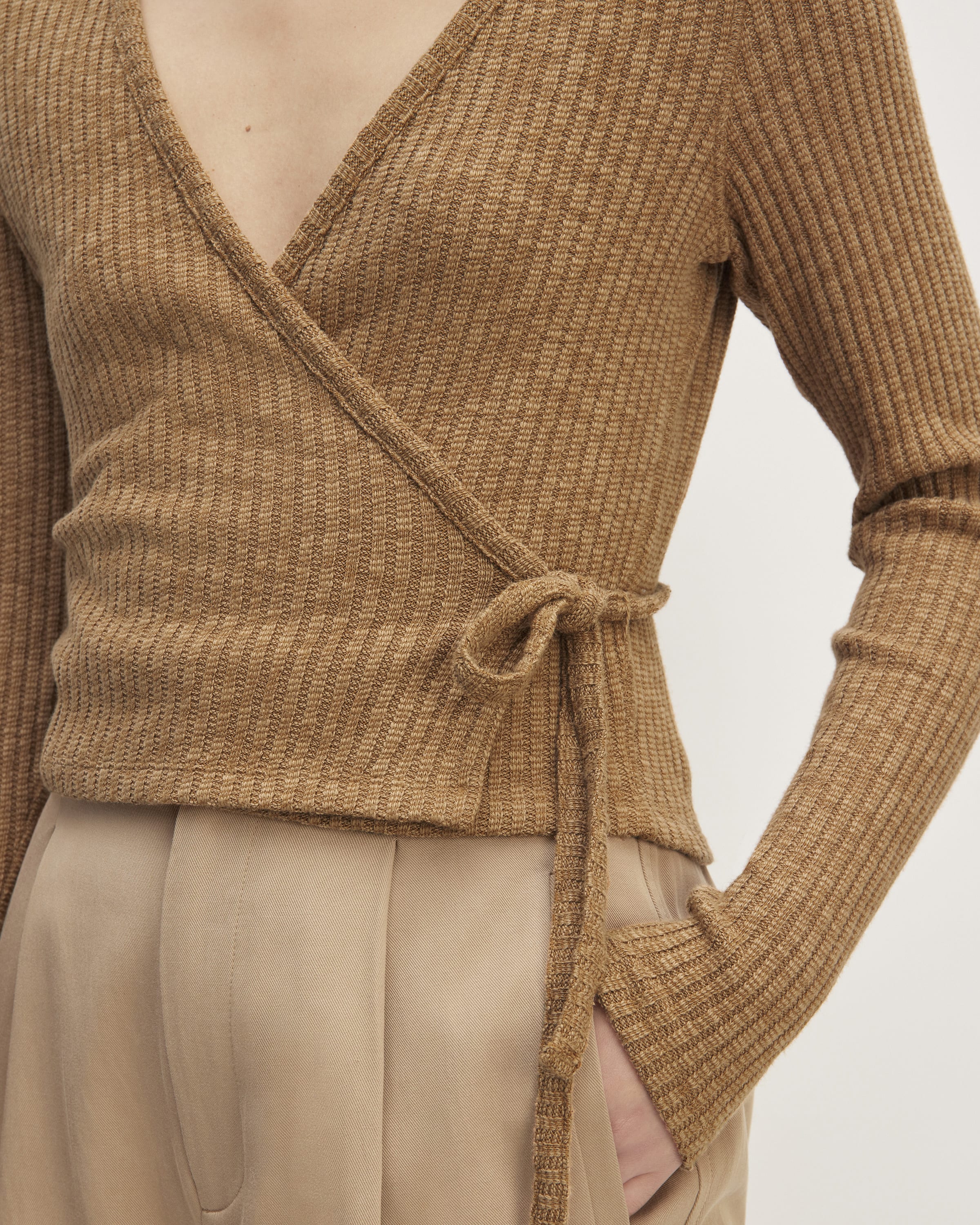 The Rib-Knit Wrap Top Cappuccino – Everlane